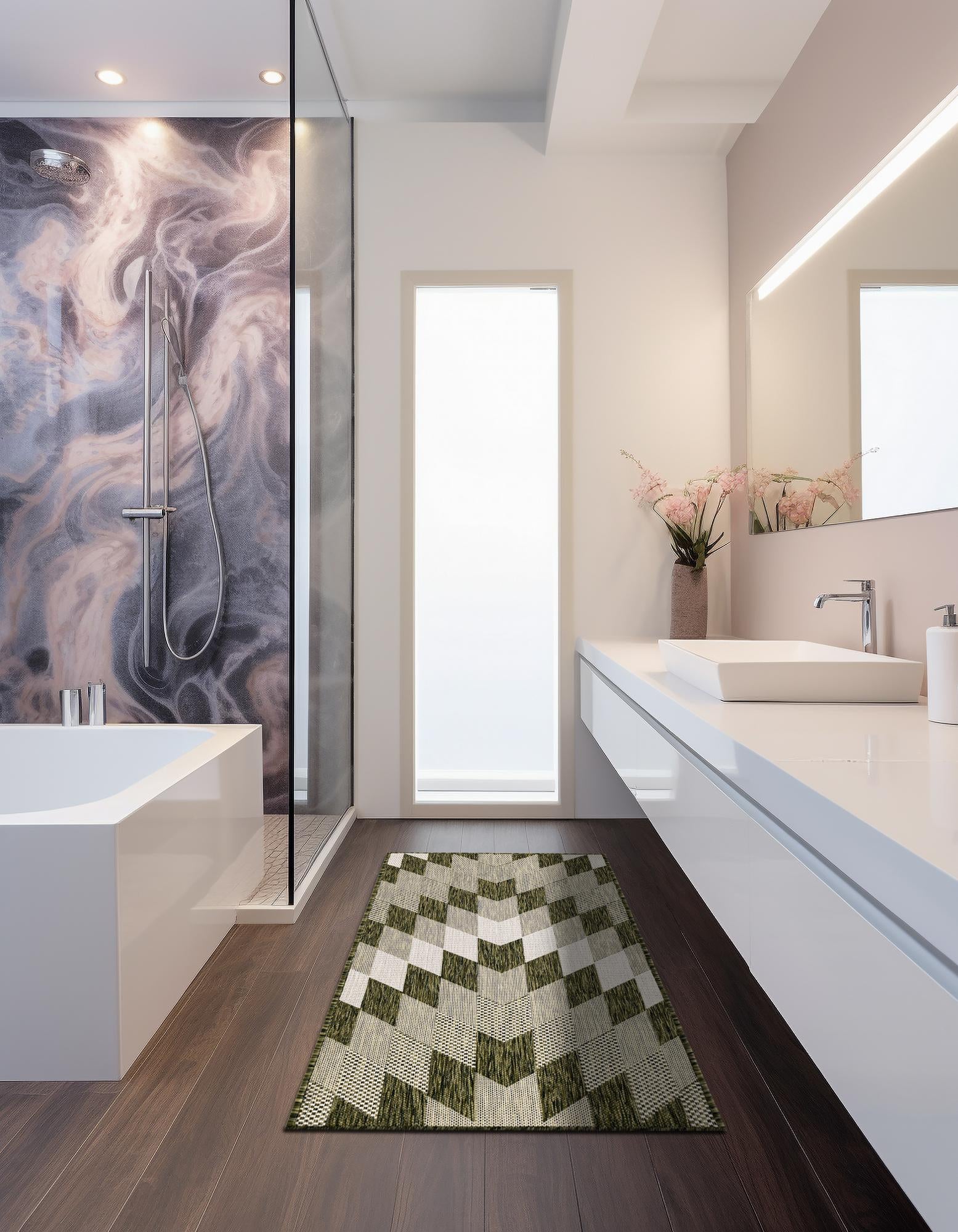 Green 2' x 4' Modern Indoor / Outdoor Runner Rug | Rugs.com