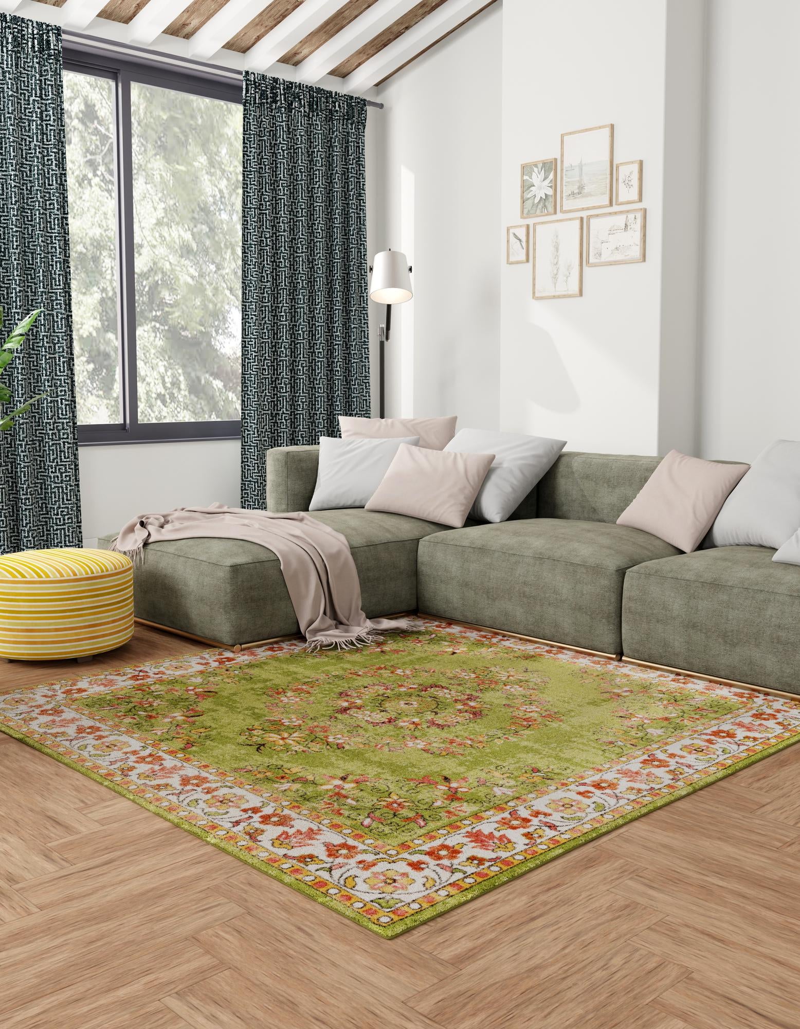 Green 7' 10 x 7' 10 Lucerne Square Rug | Rugs.com