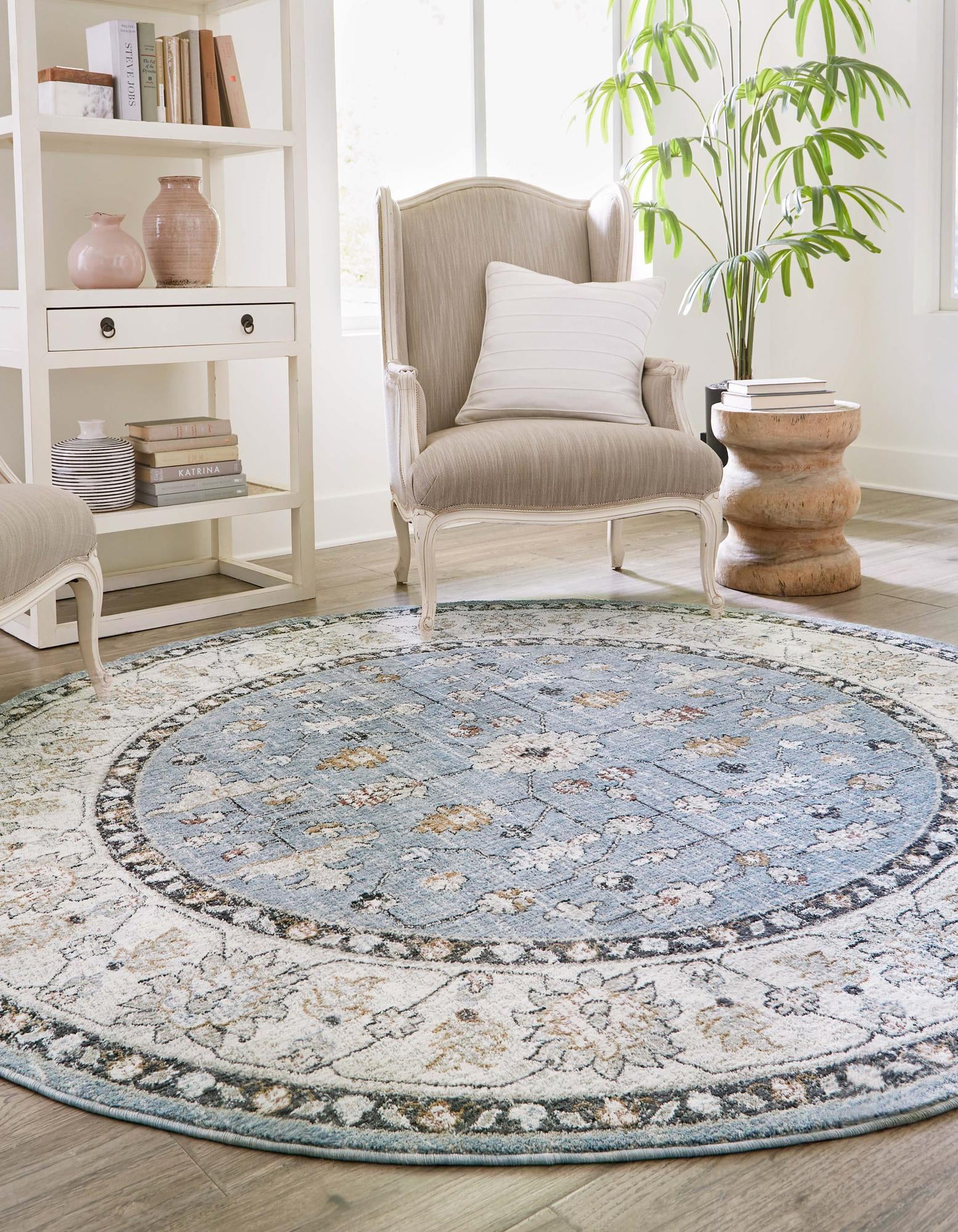 Harbor Blue 7' x 7' Eco Traditional Round Rug | Rugs.com