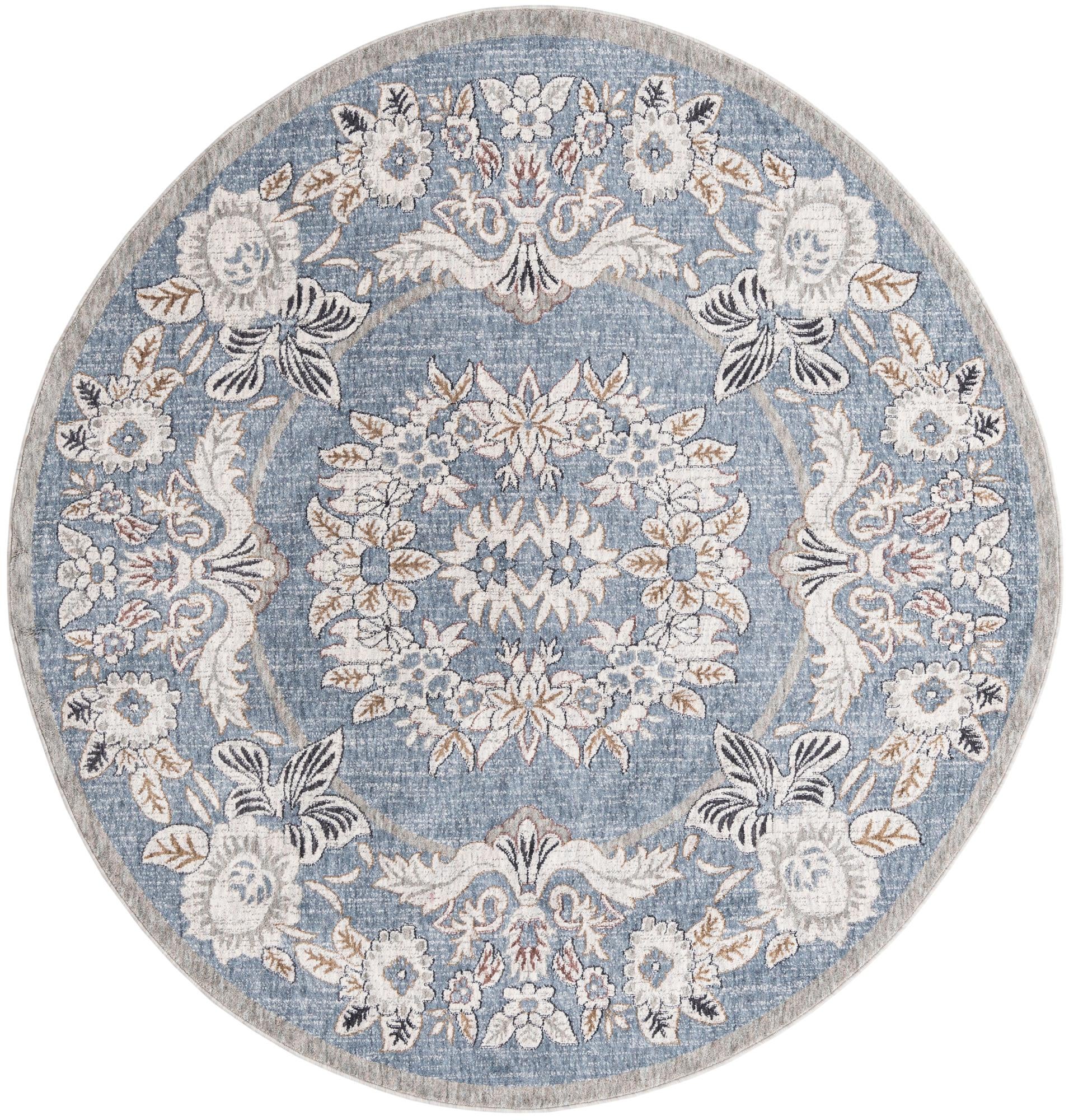 Harbor Blue 7' x 7' Eco Traditional Round Rug | Rugs.com