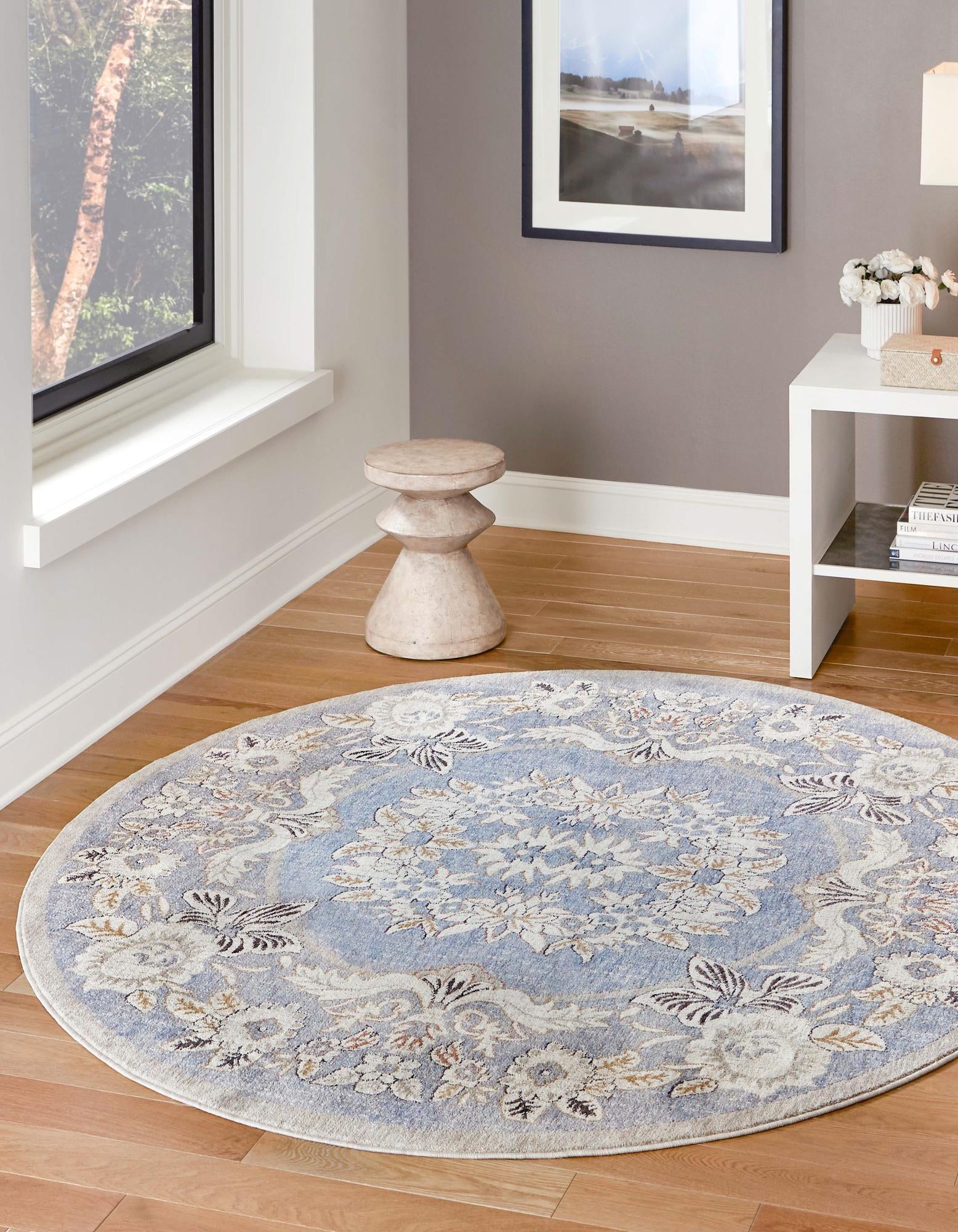 Harbor Blue 7' x 7' Eco Traditional Round Rug | Rugs.com