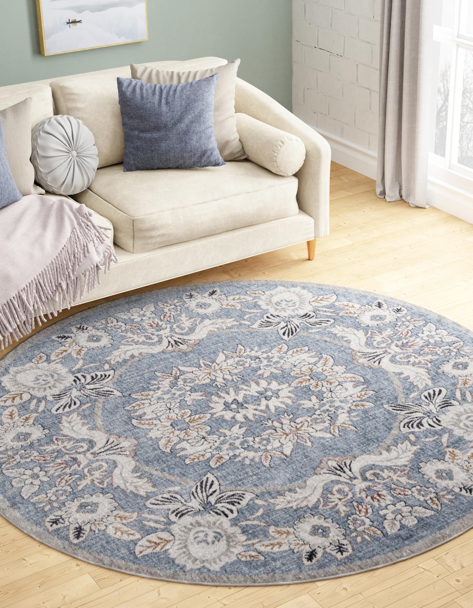 Harbor Blue 7' x 7' Eco Traditional Round Rug | Rugs.com