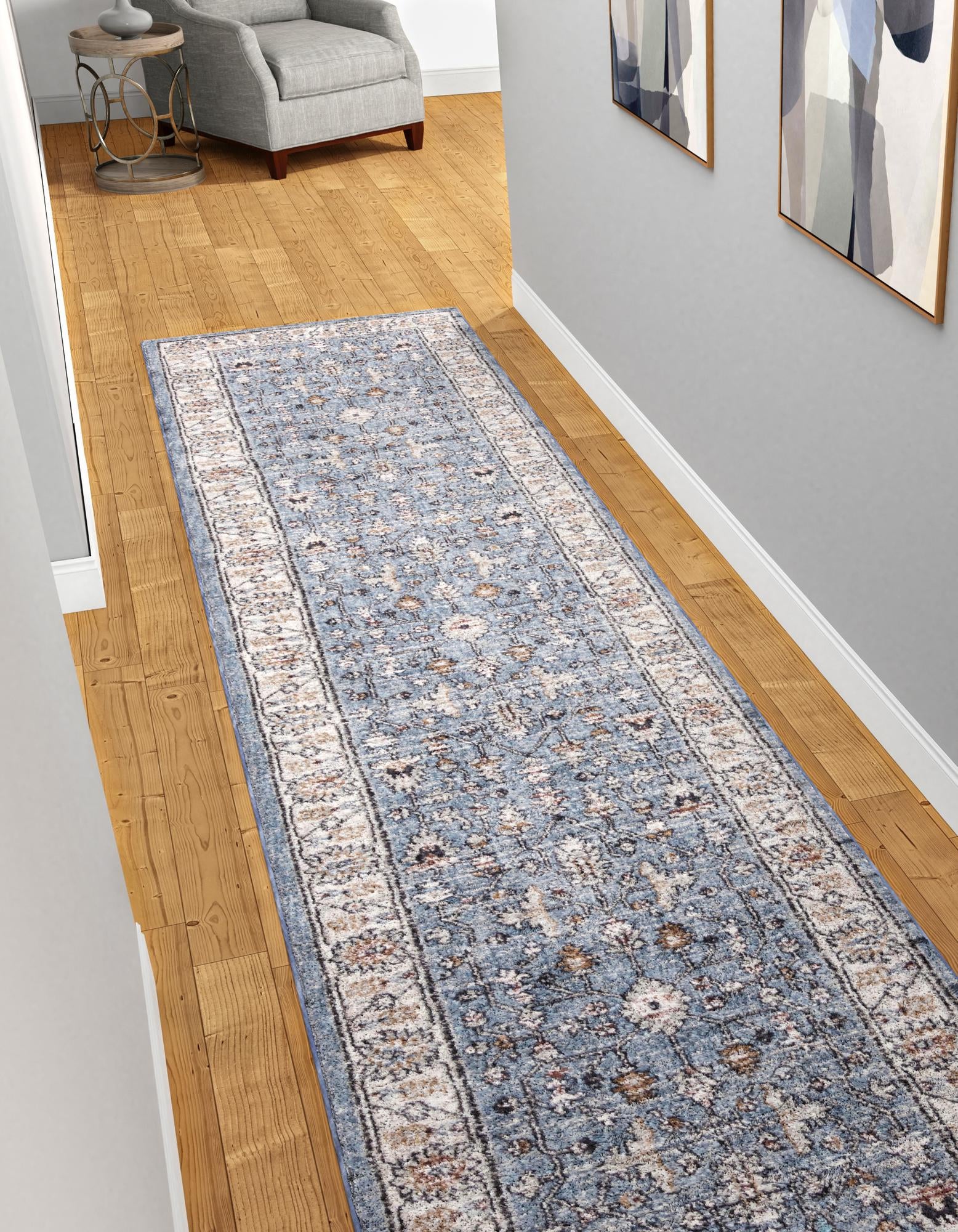 Harbor Blue 2' x 8' Eco Traditional Runner Rug | Rugs.com
