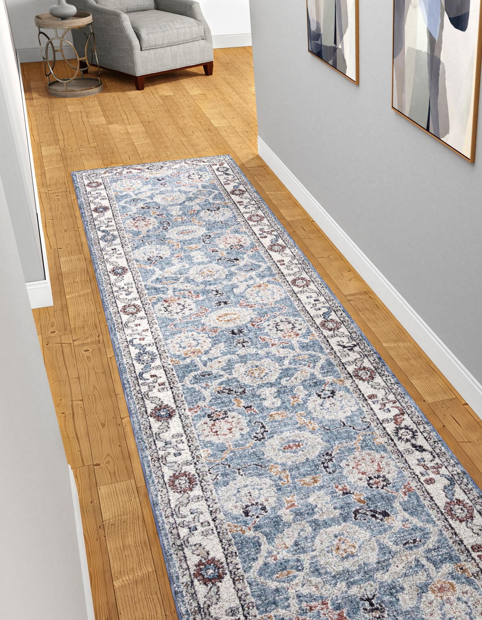 Harbor Blue 2' x 8' Eco Traditional Runner Rug | Rugs.com