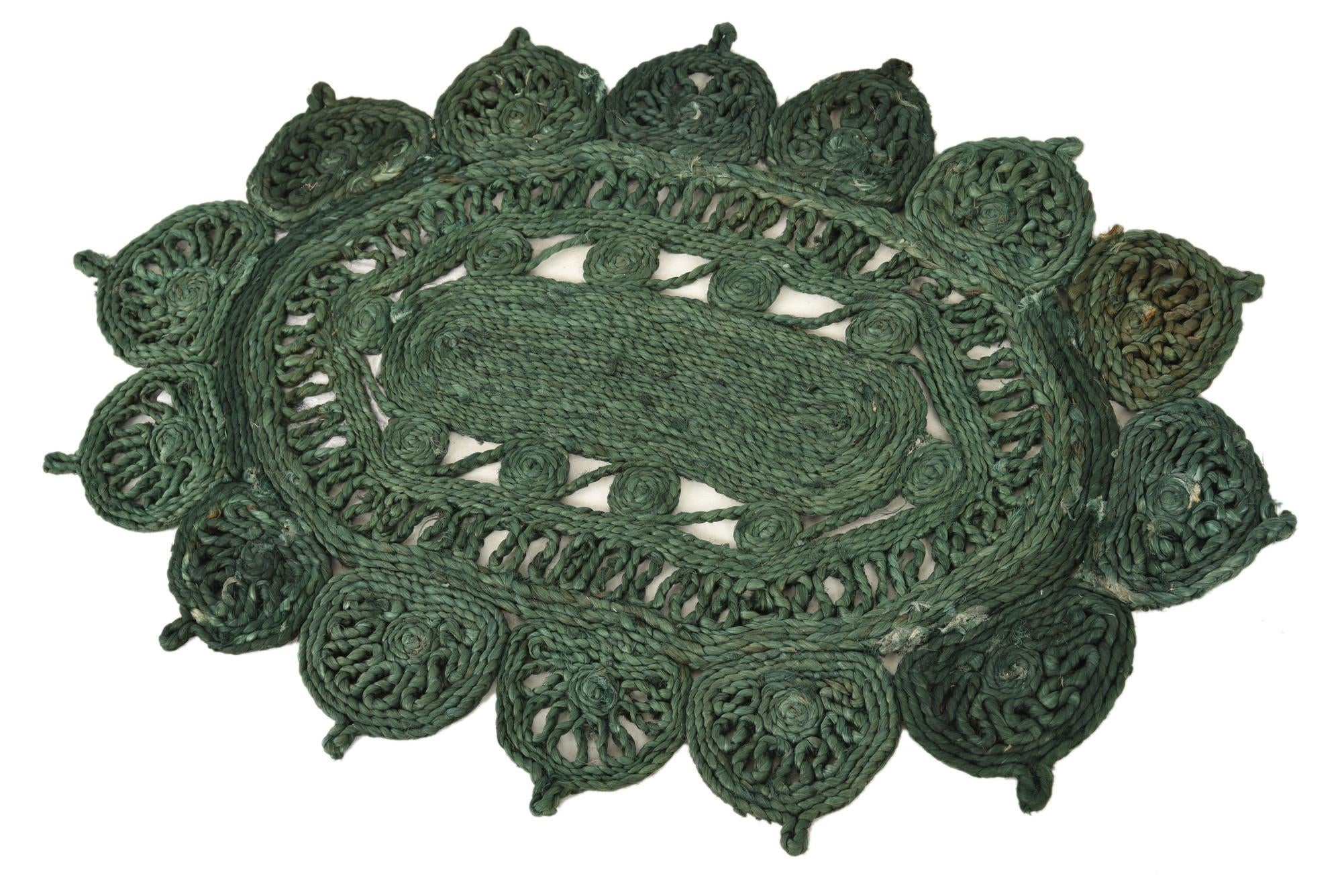 Hunter Green 2' x 3' 1 Hand Braided Jute Oval Rug | Rugs.com