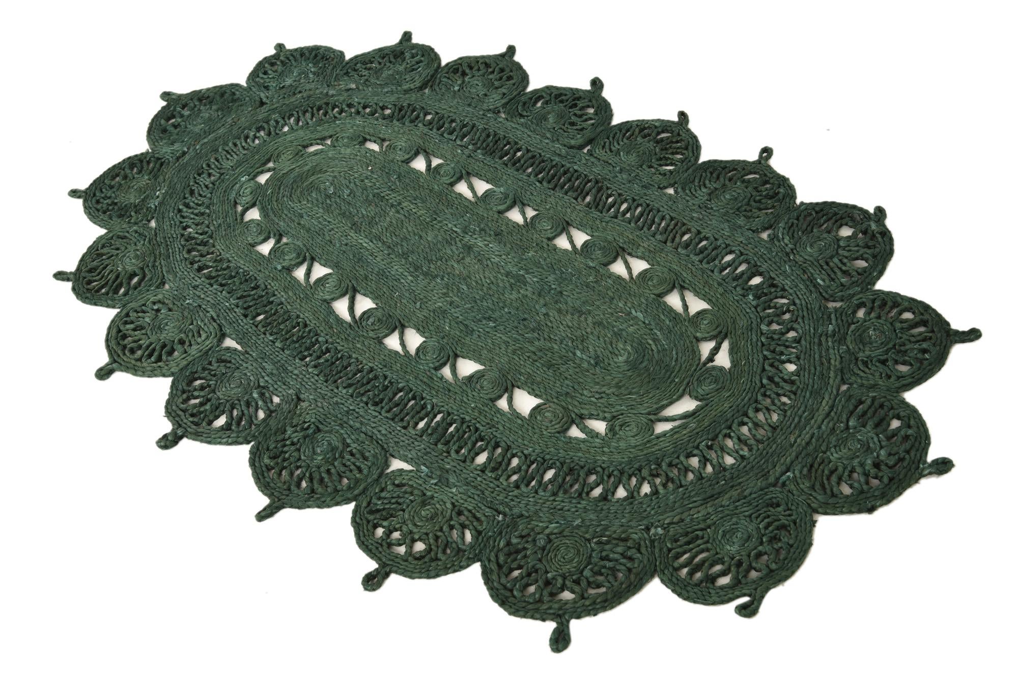 Hunter Green 3' 1 x 5' 1 Hand Braided Jute Oval Rug | Rugs.com