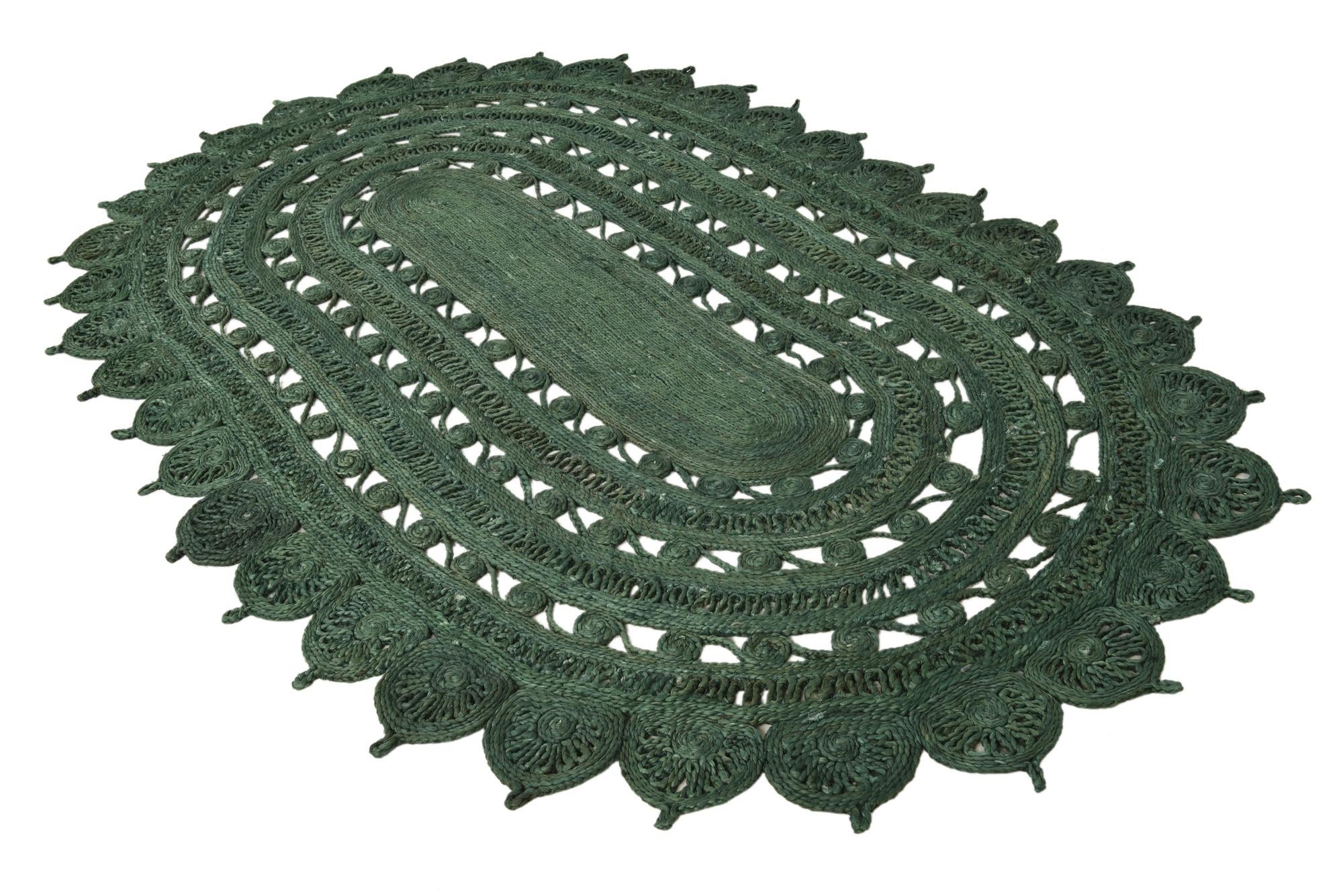 Hunter Green 5' 1 x 8' Hand Braided Jute Oval Rug | Rugs.com