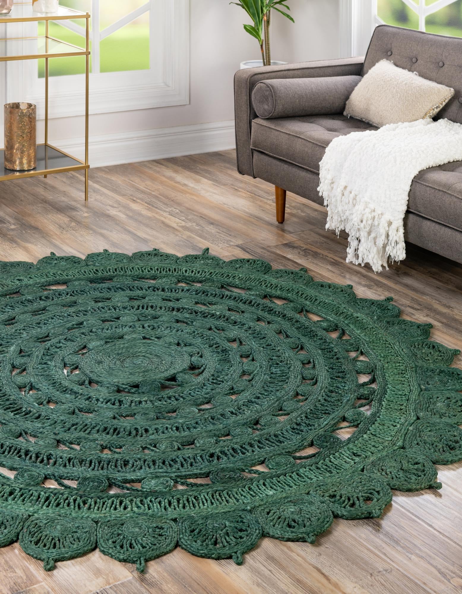 Hunter Green 5' 1 x 5' 1 Hand Braided Jute Round Rug | Rugs.com