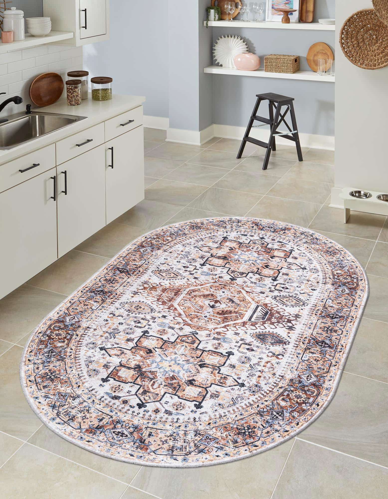 Ivory Almond 4' 1 x 6' 1 Washable Yara Oval Rug | Rugs.com