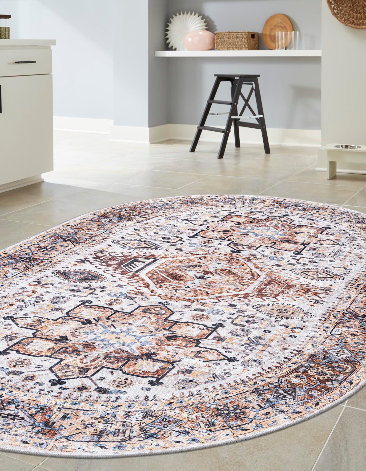 Ivory Almond 7' 10 x 10' Washable Yara Oval Rug | Rugs.com