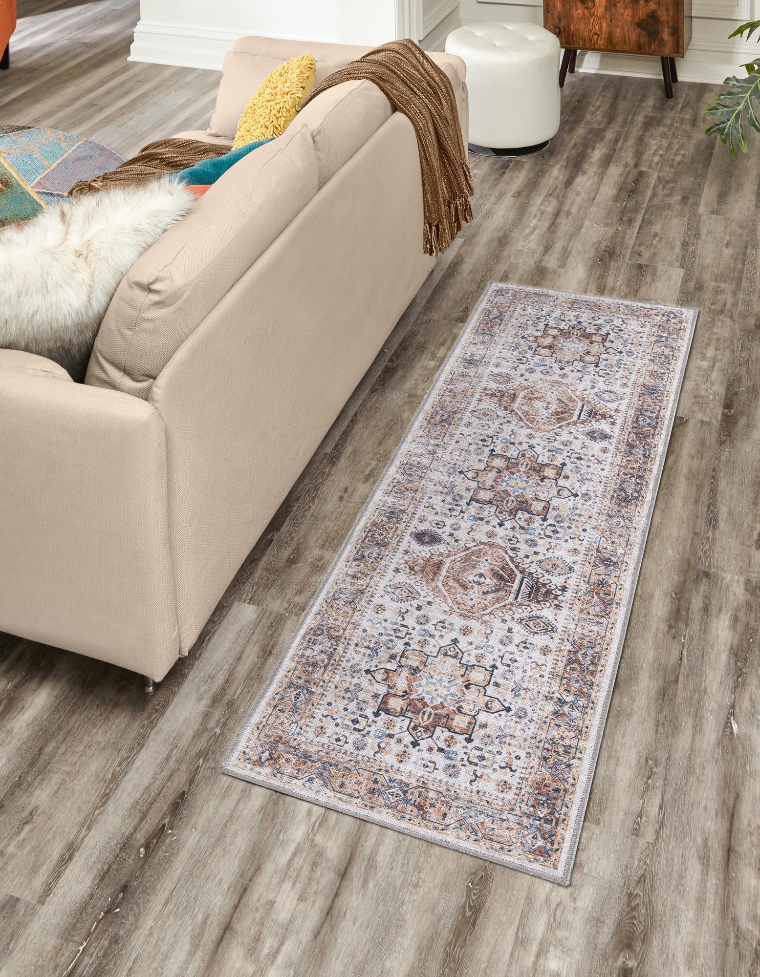 Ivory Almond 2' x 5' Washable Yara Runner Rug | Rugs.com