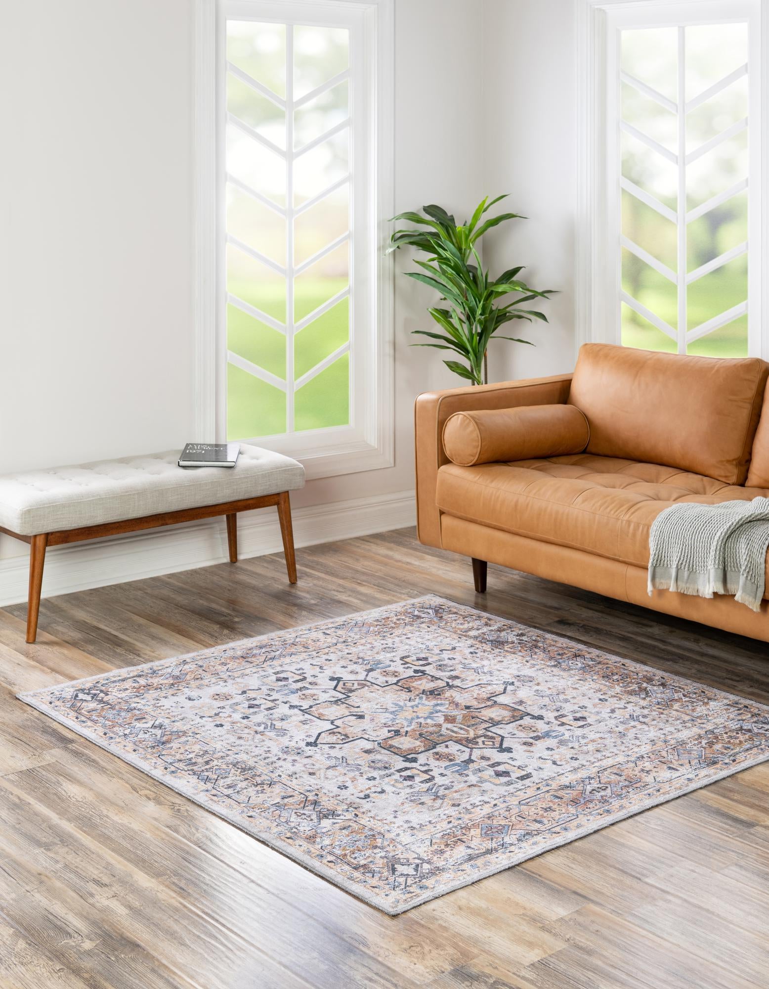 Ivory Almond 7' 1 x 7' 1 Washable Yara Square Rug | Rugs.com