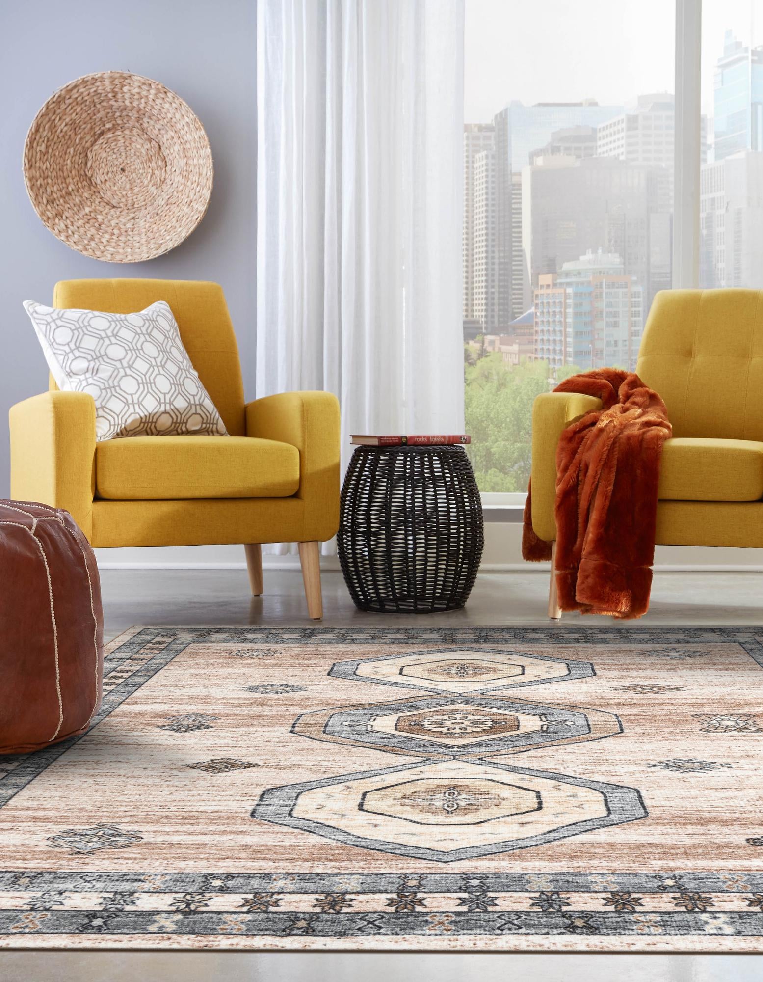 Ivory and Beige 3' 3 x 3' 3 Medina Square Rug | Rugs.com