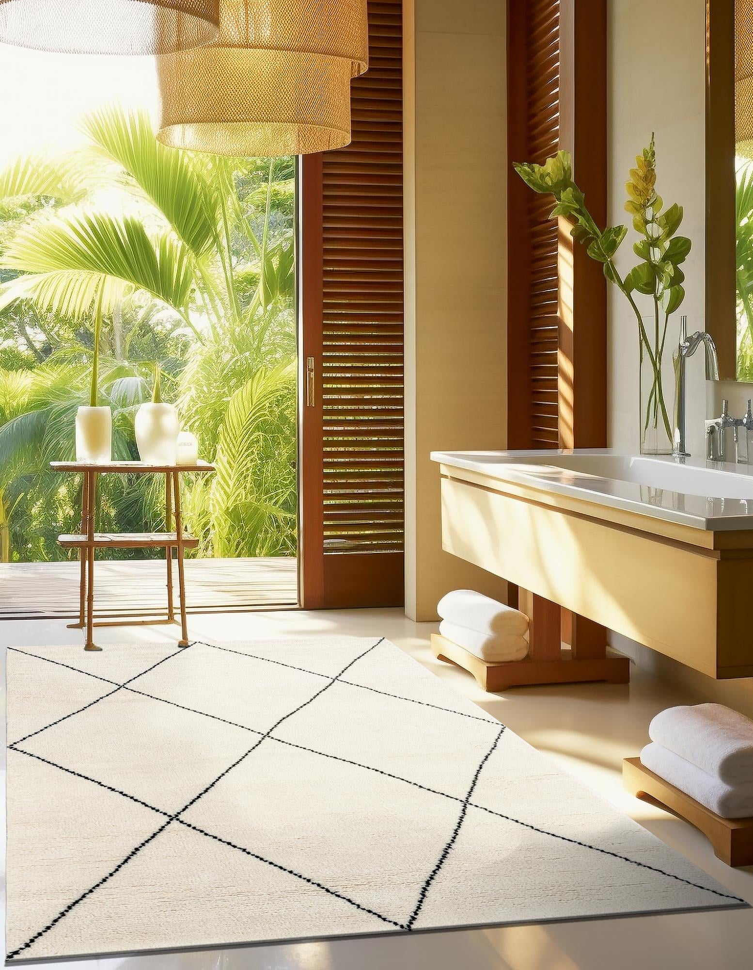 Ivory and Black 10' x 14' 1 Hand Knotted Safiya Moroccan Wool Rug ...