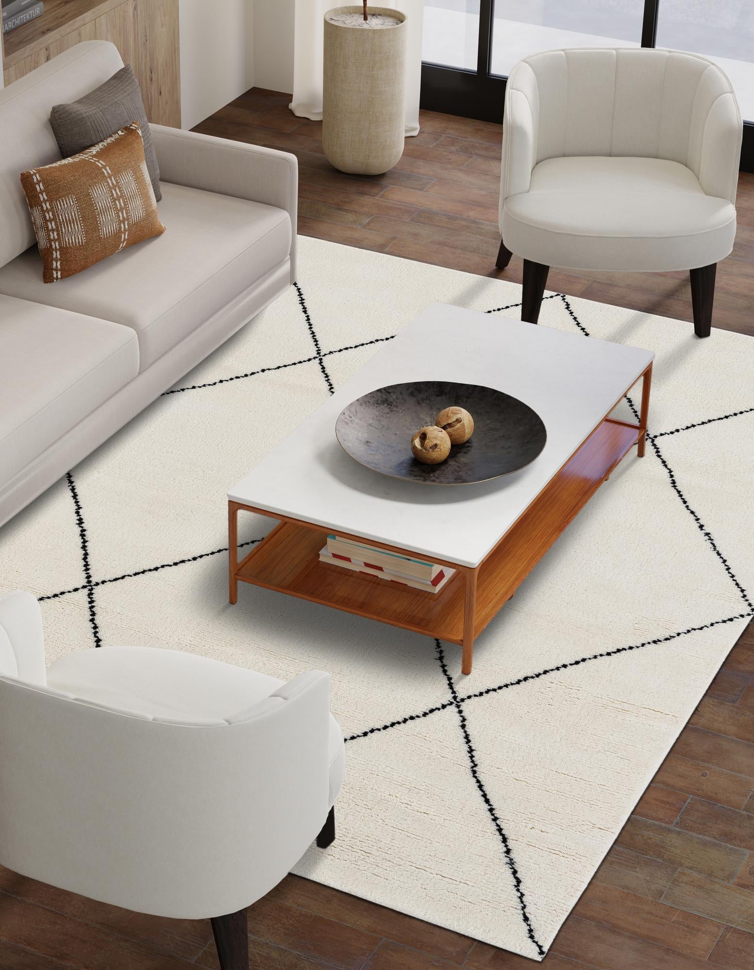 Ivory and Black 9' x 12' Hand Knotted Safiya Moroccan Wool Rug | Rugs.com