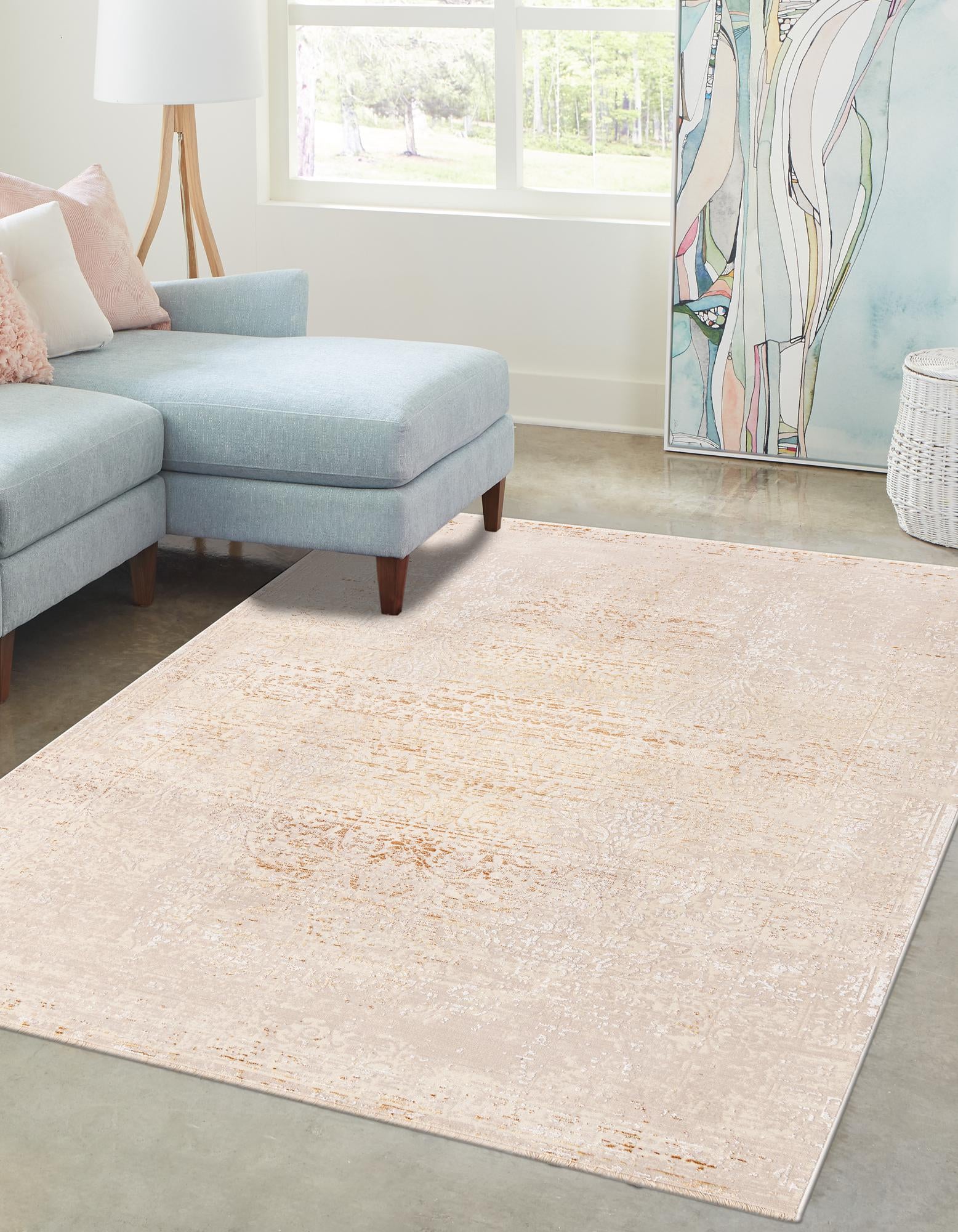 Ivory and Gold 7' 10 x 9' 8 Deepa Rug | Rugs.com