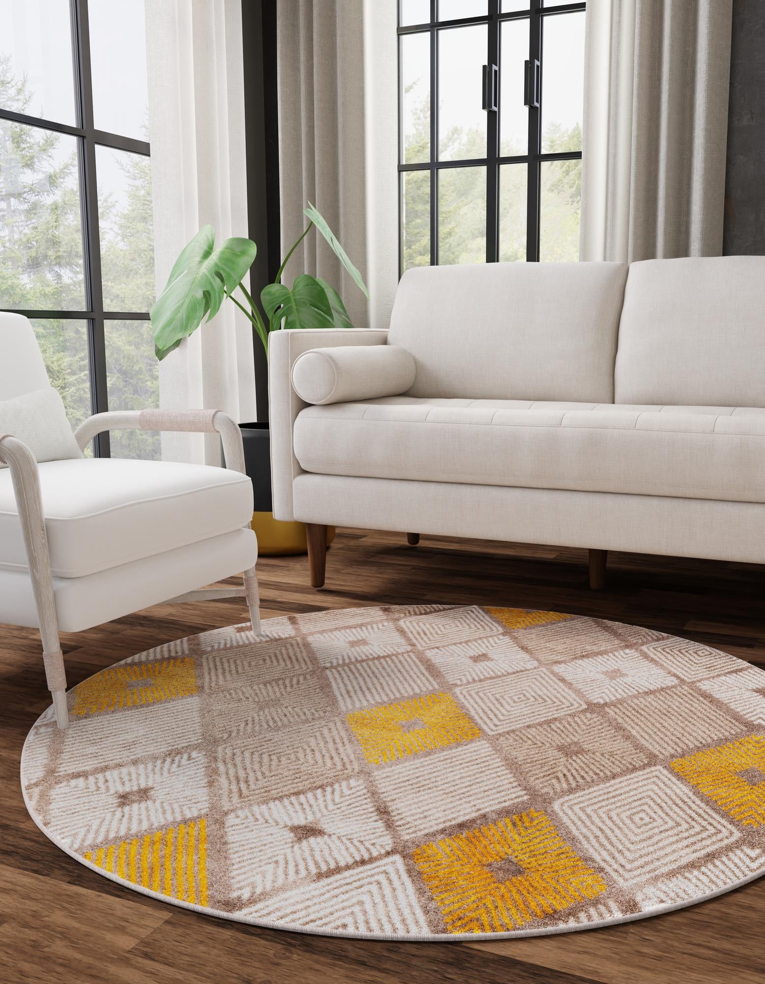 Ivory and Yellow 7' 10 x 7' 10 Laguna Round Rug | Rugs.com