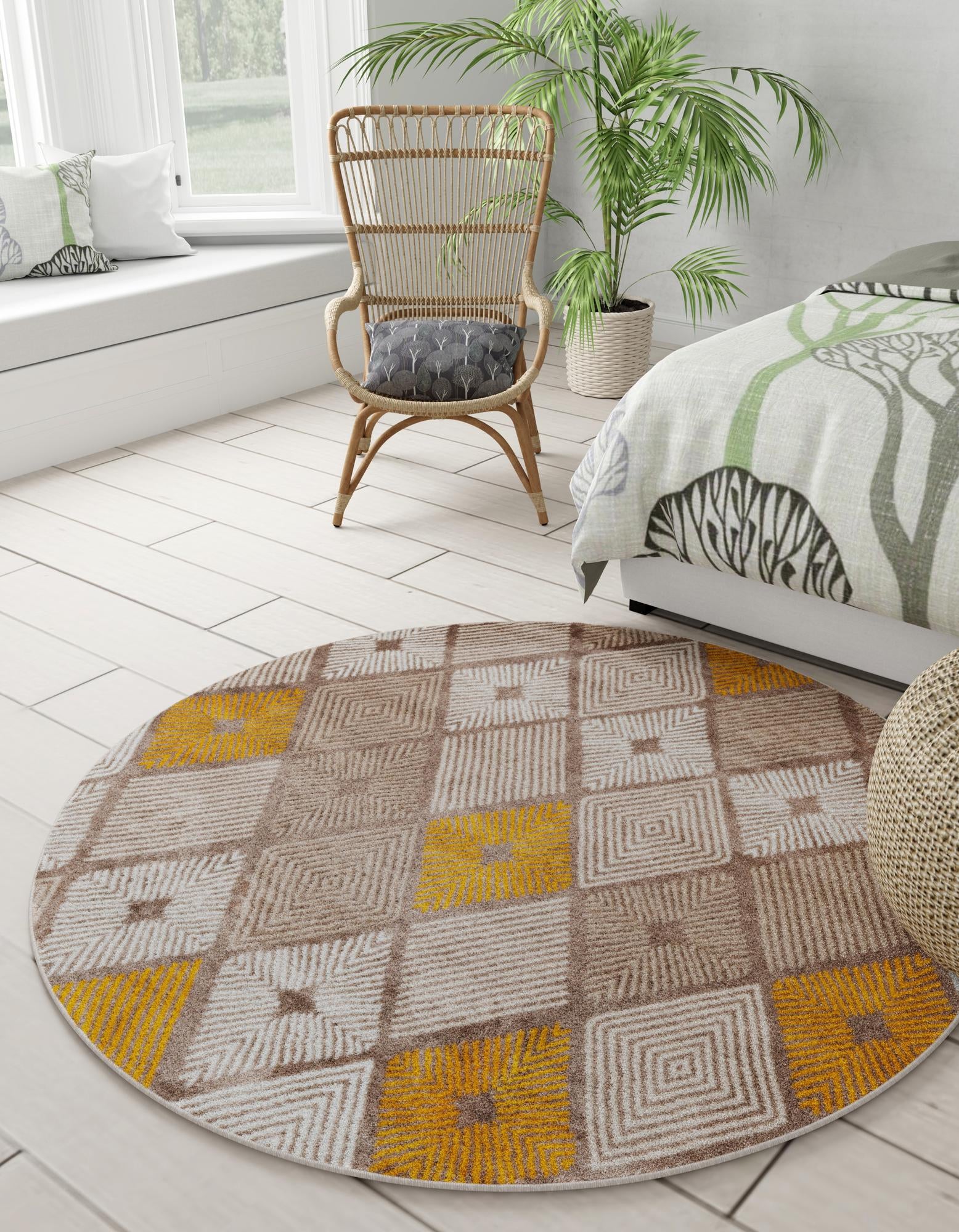 Ivory and Yellow 7' 10 x 7' 10 Laguna Round Rug | Rugs.com