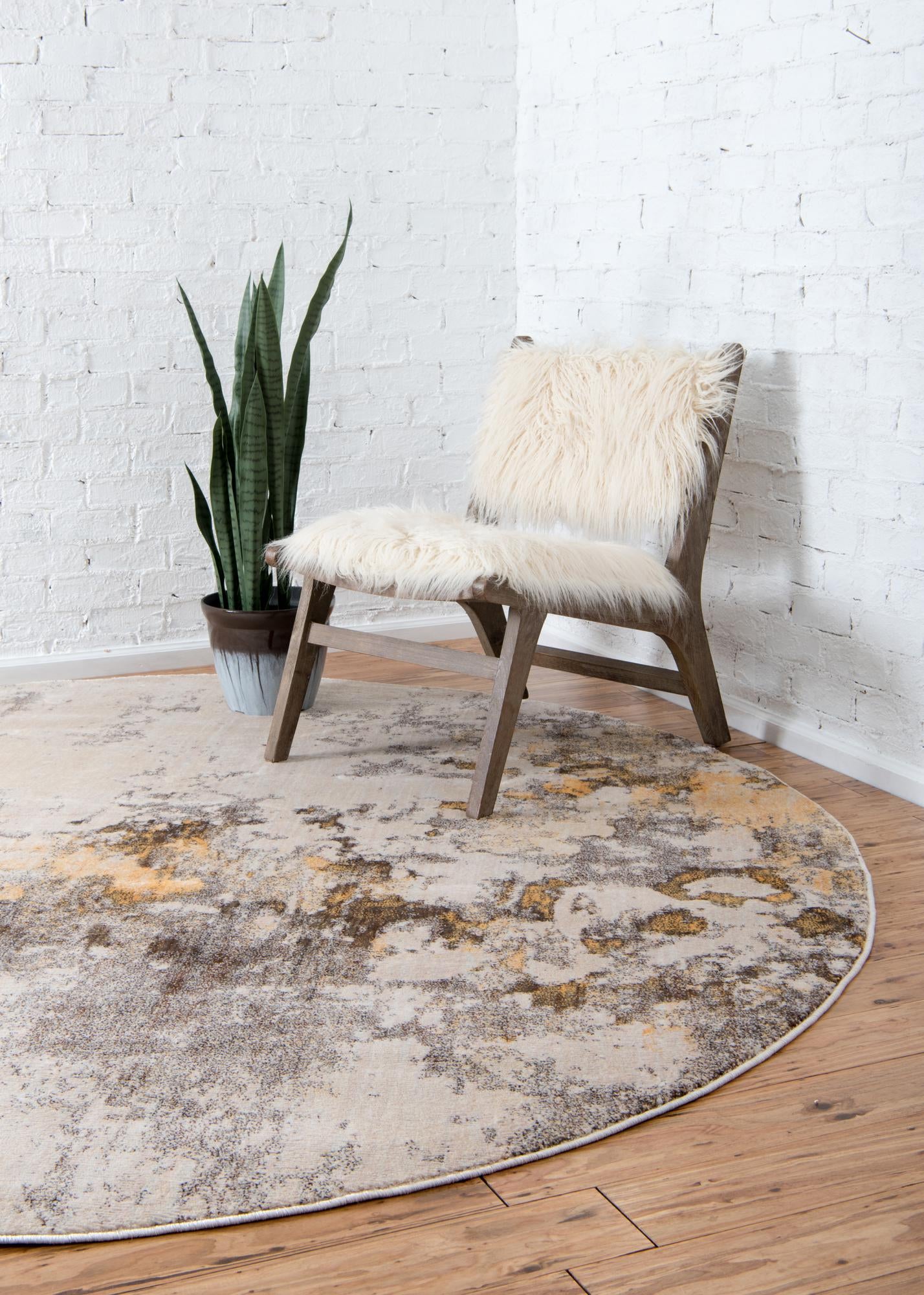 Ivory Beige 5' x 5' Apollo Round Rug | Rugs.com