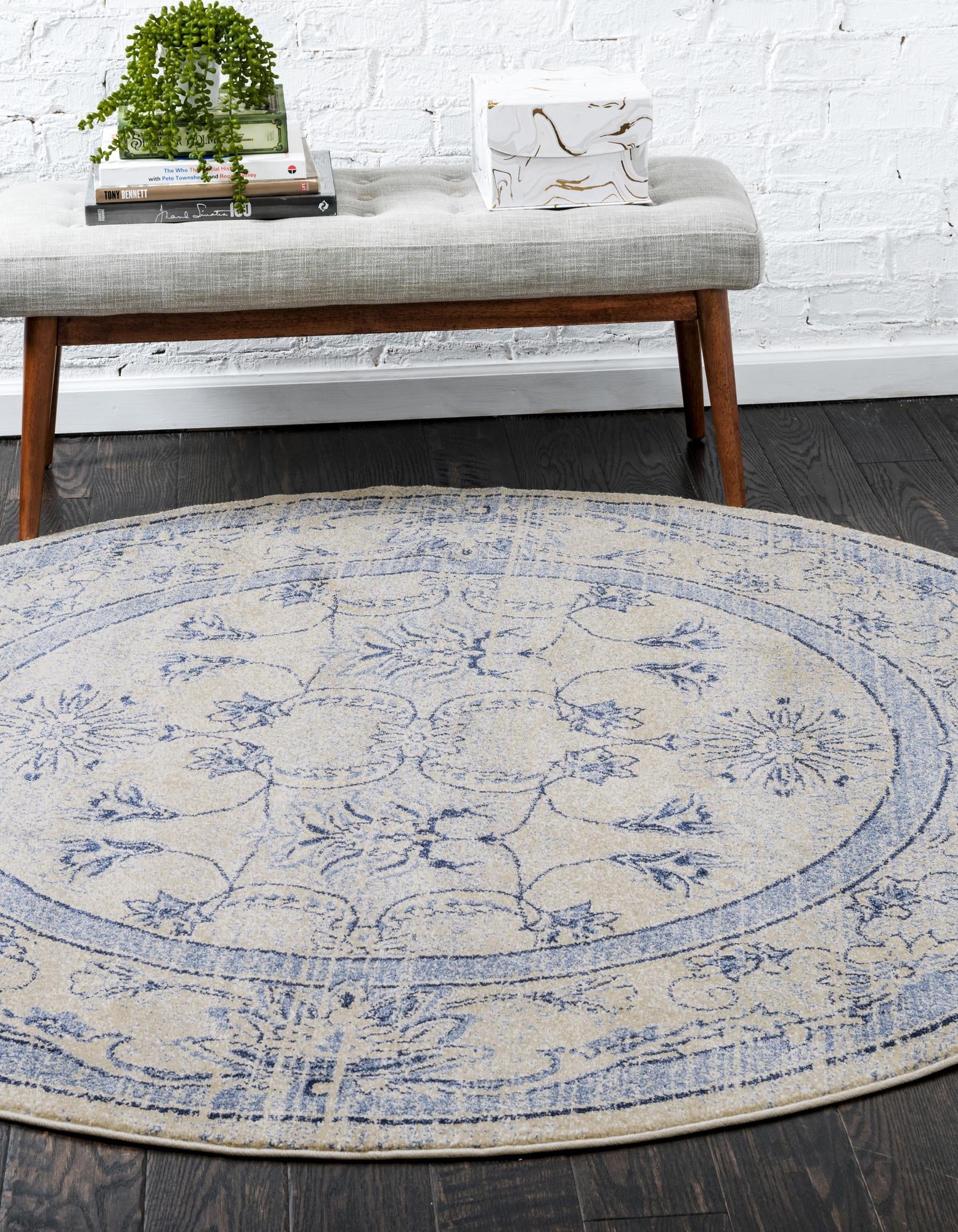 Ivory Blue 6' x 6' Miranda Round Rug | Rugs.com
