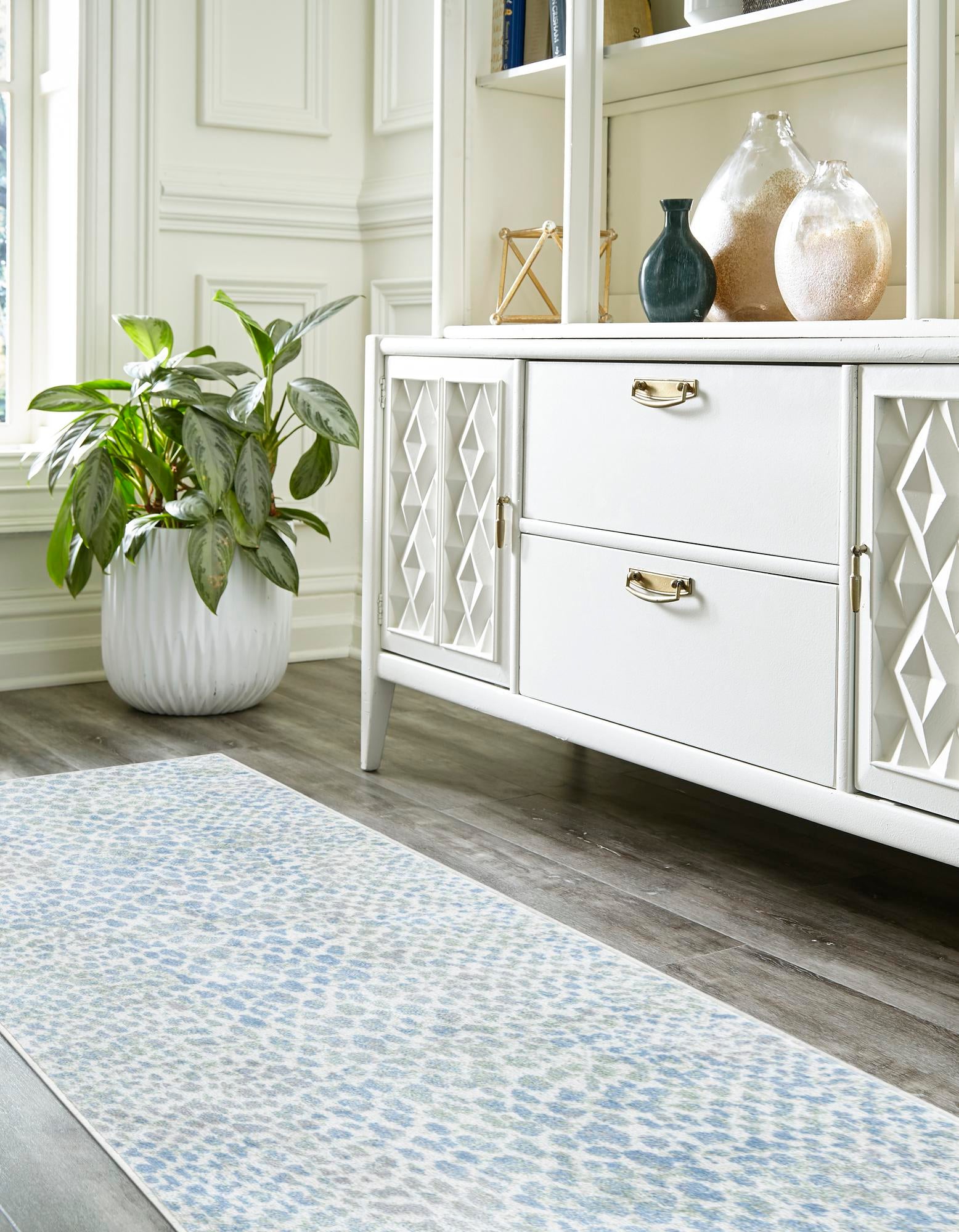 Ivory Blue 2' x 4' Kamala Washable Runner Rug | Rugs.com
