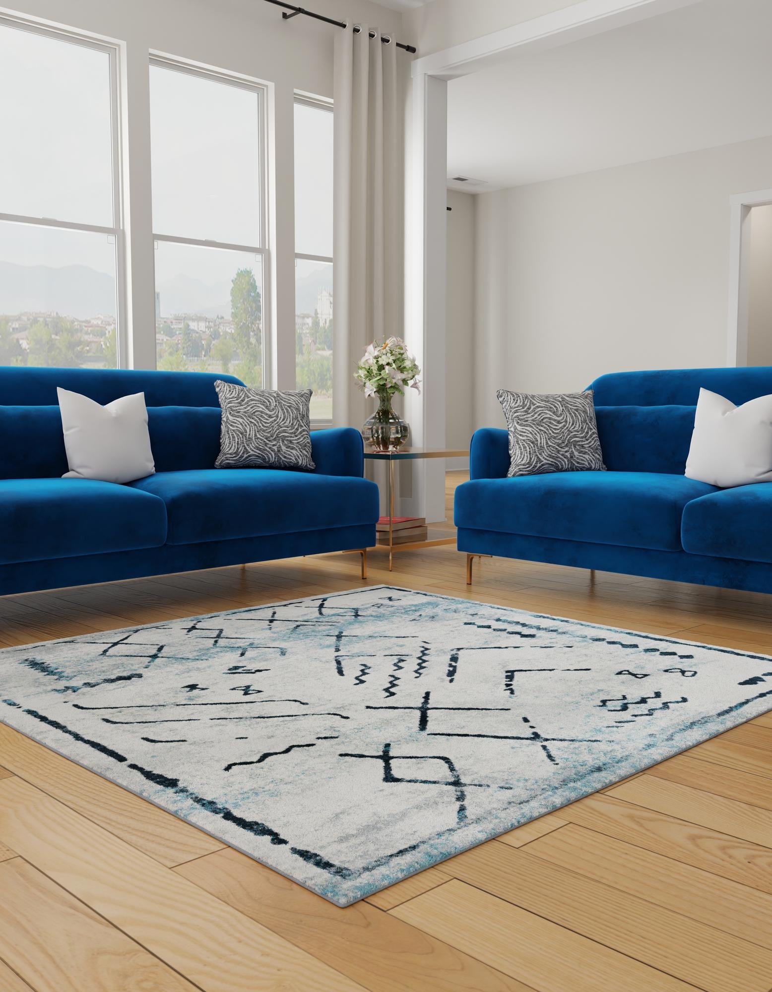 Ivory Gray 5' 3 x 5' 3 Kamala Washable Square Rug | Rugs.com