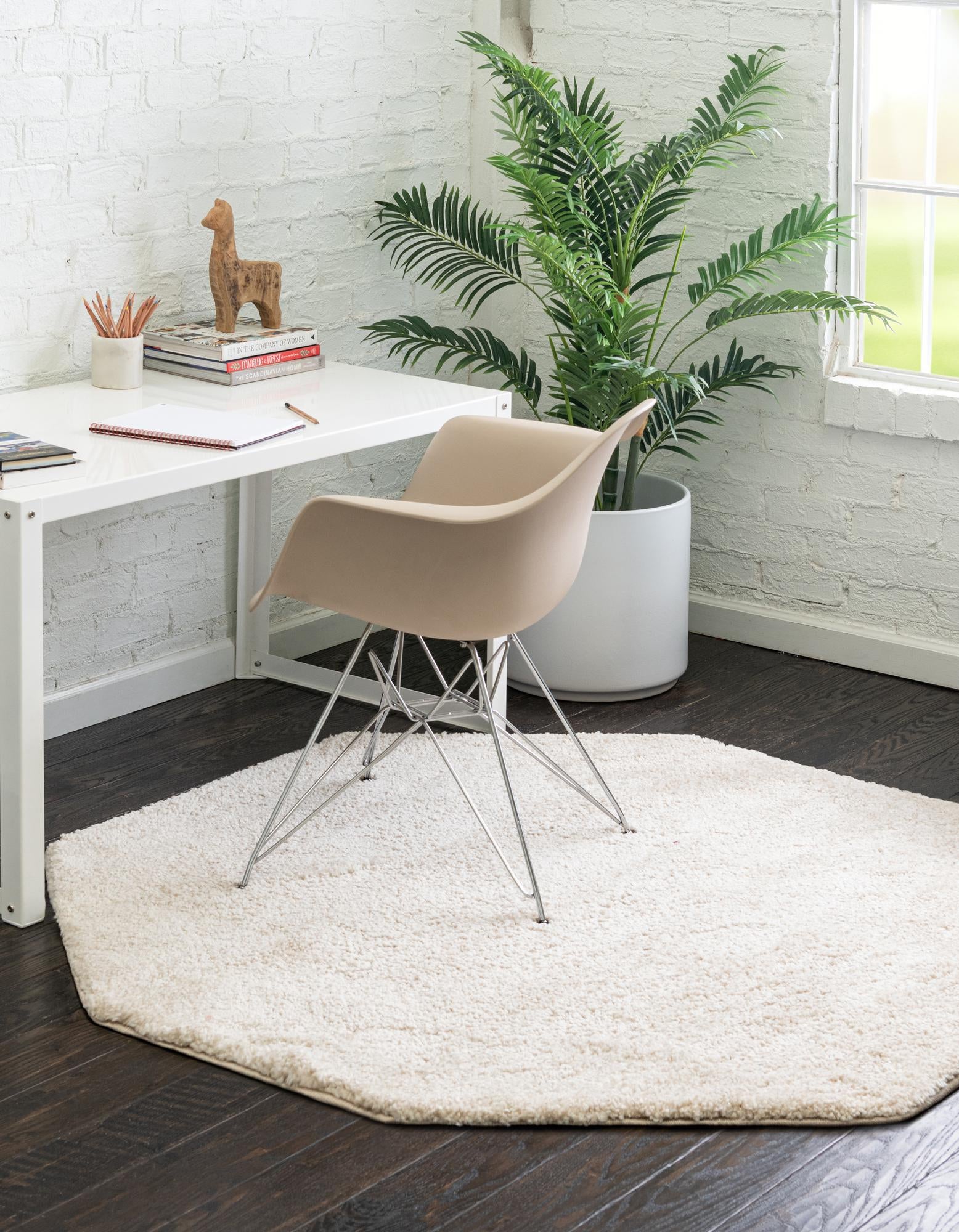 Ivory 5' x 5' Solid Frieze Octagon Rug | Rugs.com