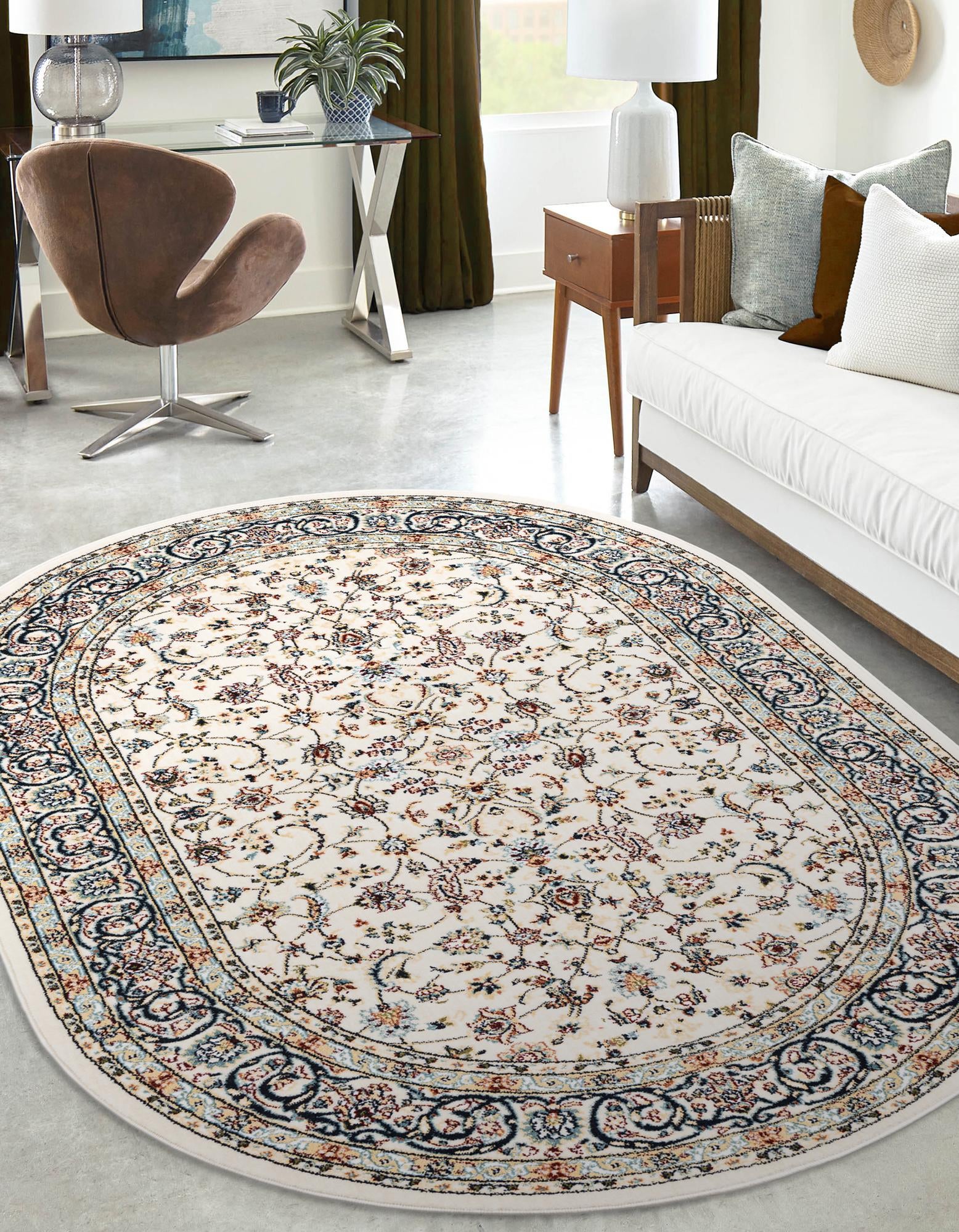 Ivory 4' x 6' Nain Design Oval Rug | Rugs.com