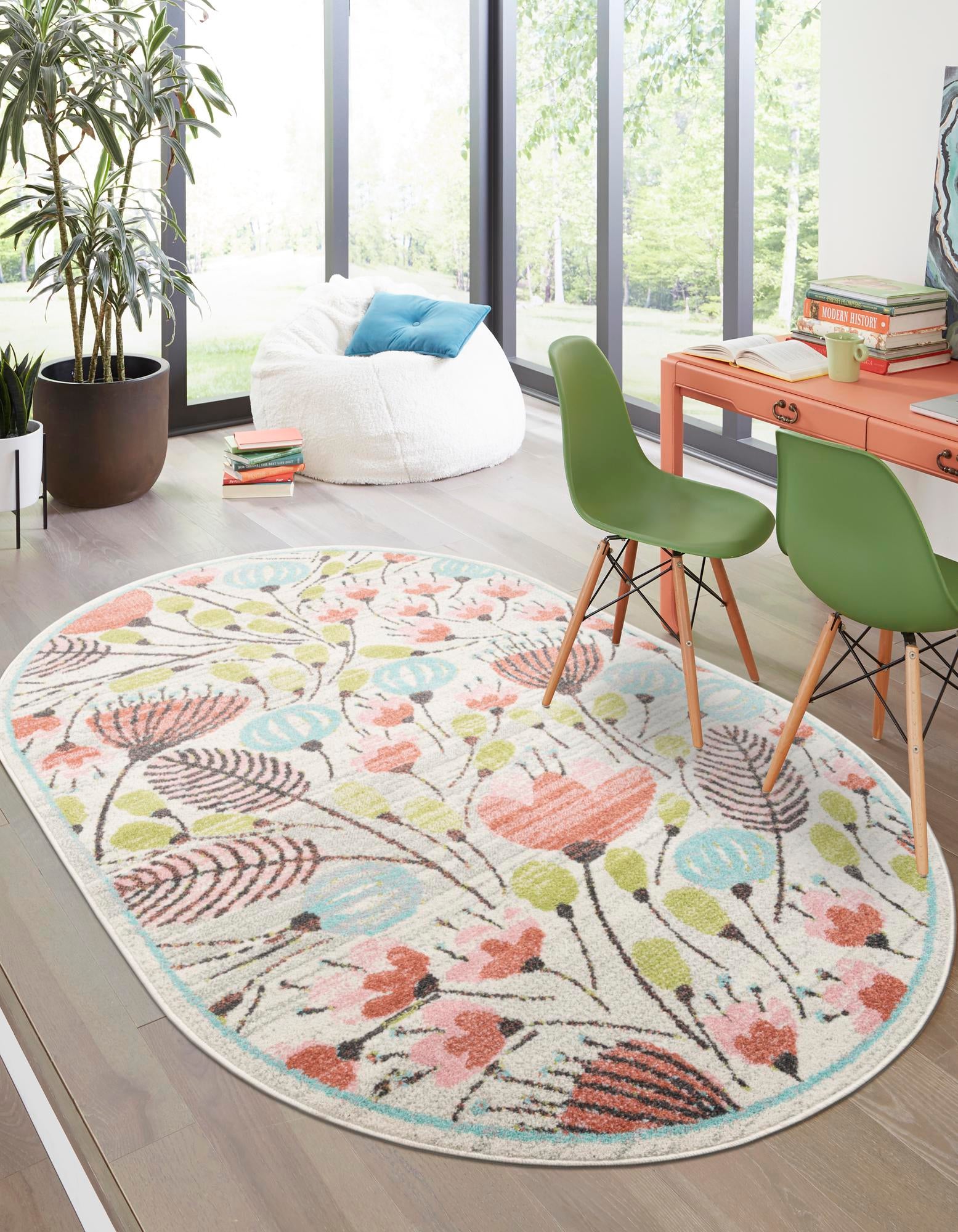 Ivory 2' 2 x 3' 1 Flowers Whimsy Kids Oval Rug | Rugs.com