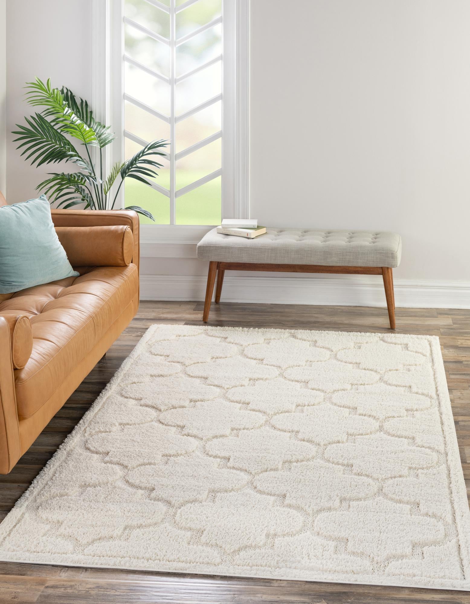 Ivory 9' x 12' Lattice Shag Rug | Rugs.com