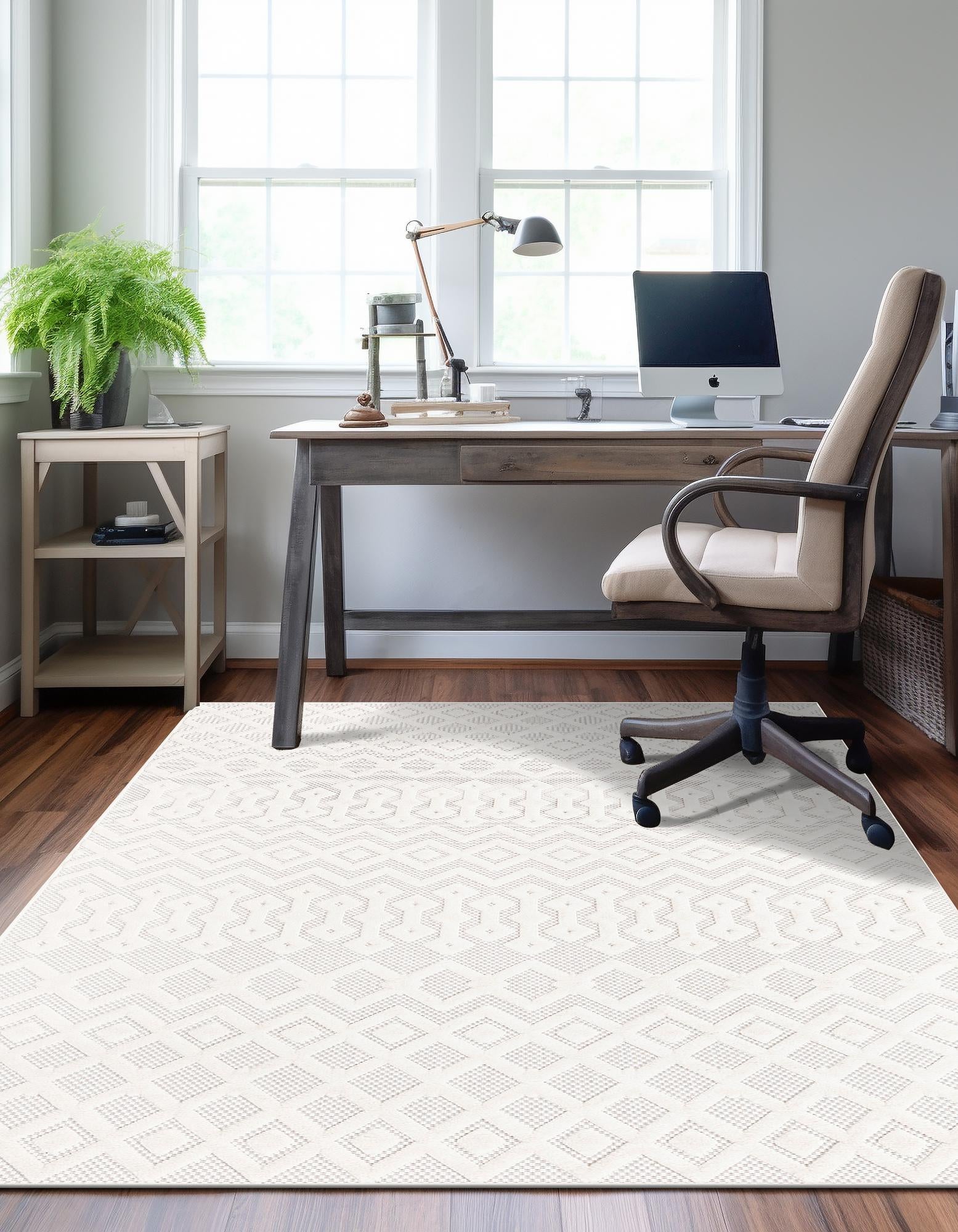 Ivory 9' x 12' Trellis Textured Indoor / Outdoor Rug | Rugs.com