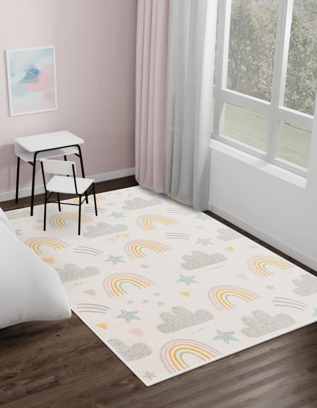 Ivory 4' x 6' Clouds and Rainbows Whimsy Kids Rug | Rugs.com