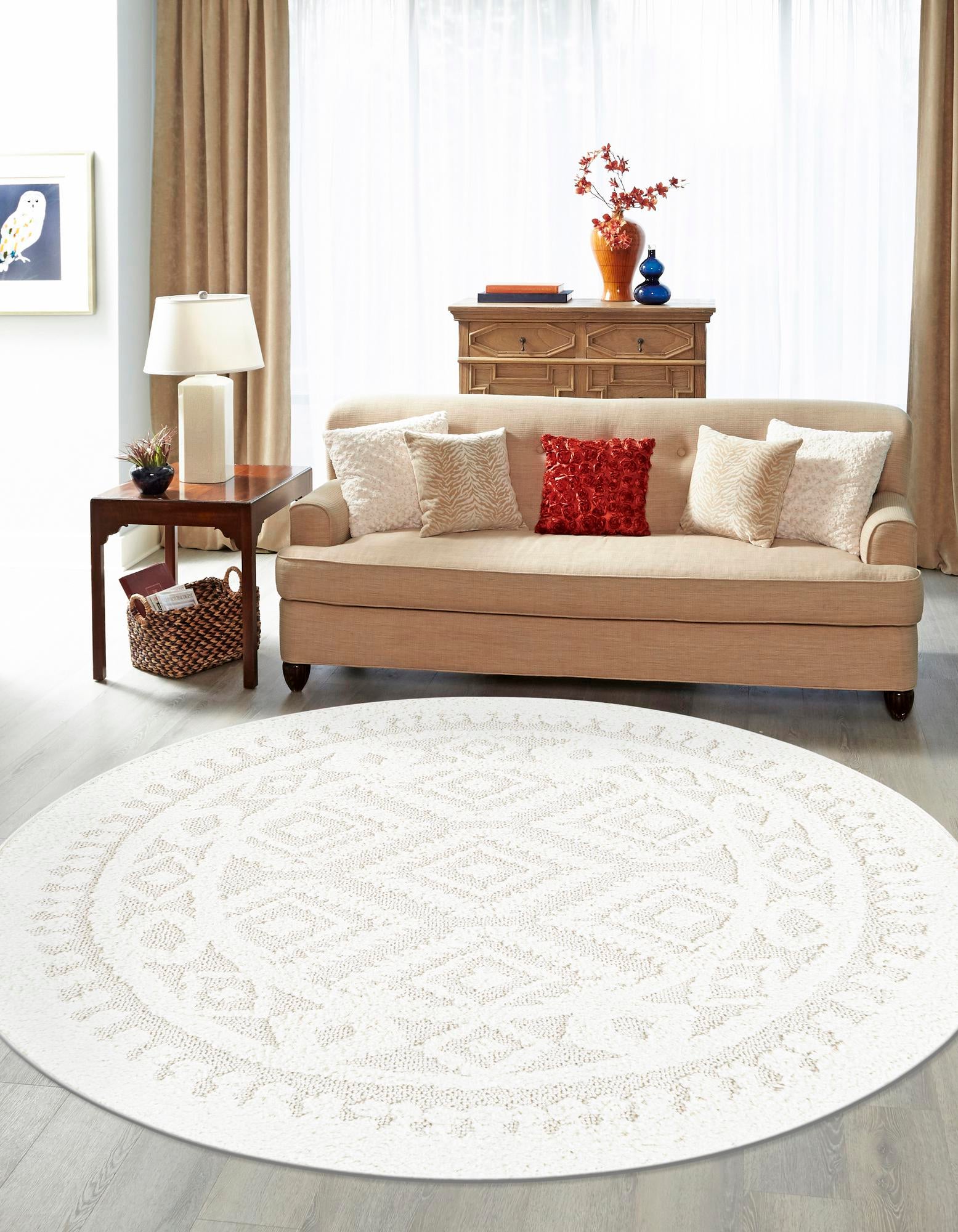 Ivory 4' x 4' Boho Round Rug | Rugs.com