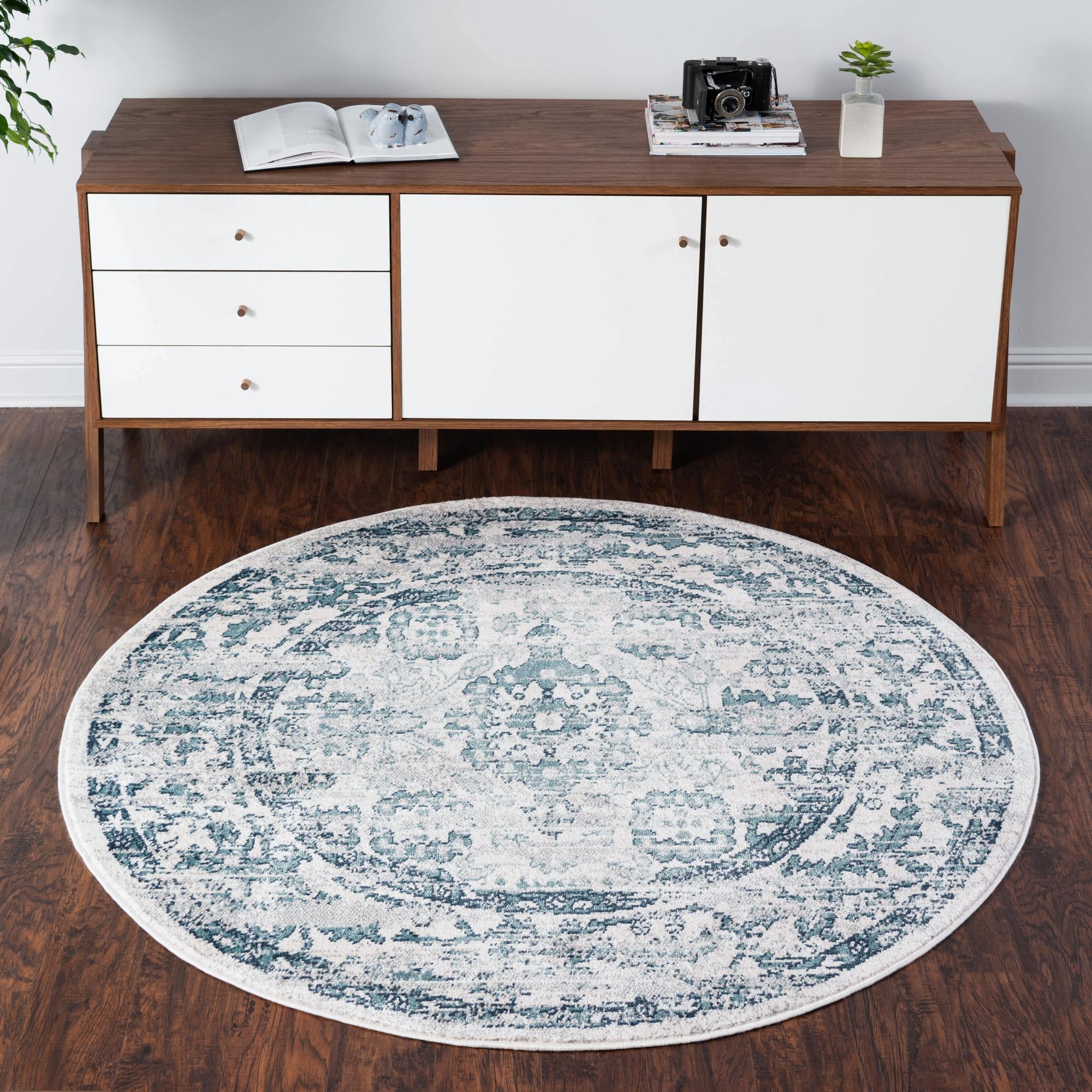 Ivory 5' x 5' Charleston Round Rug | Rugs.com