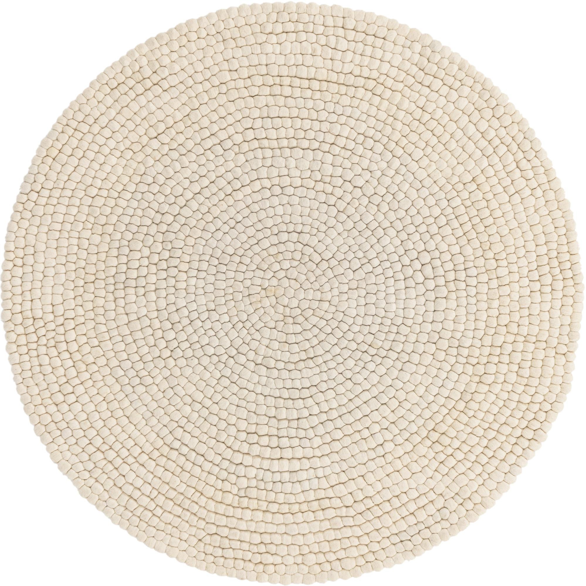 Ivory 5' x 5' Felt Ball Wool Round Rug | Rugs.com
