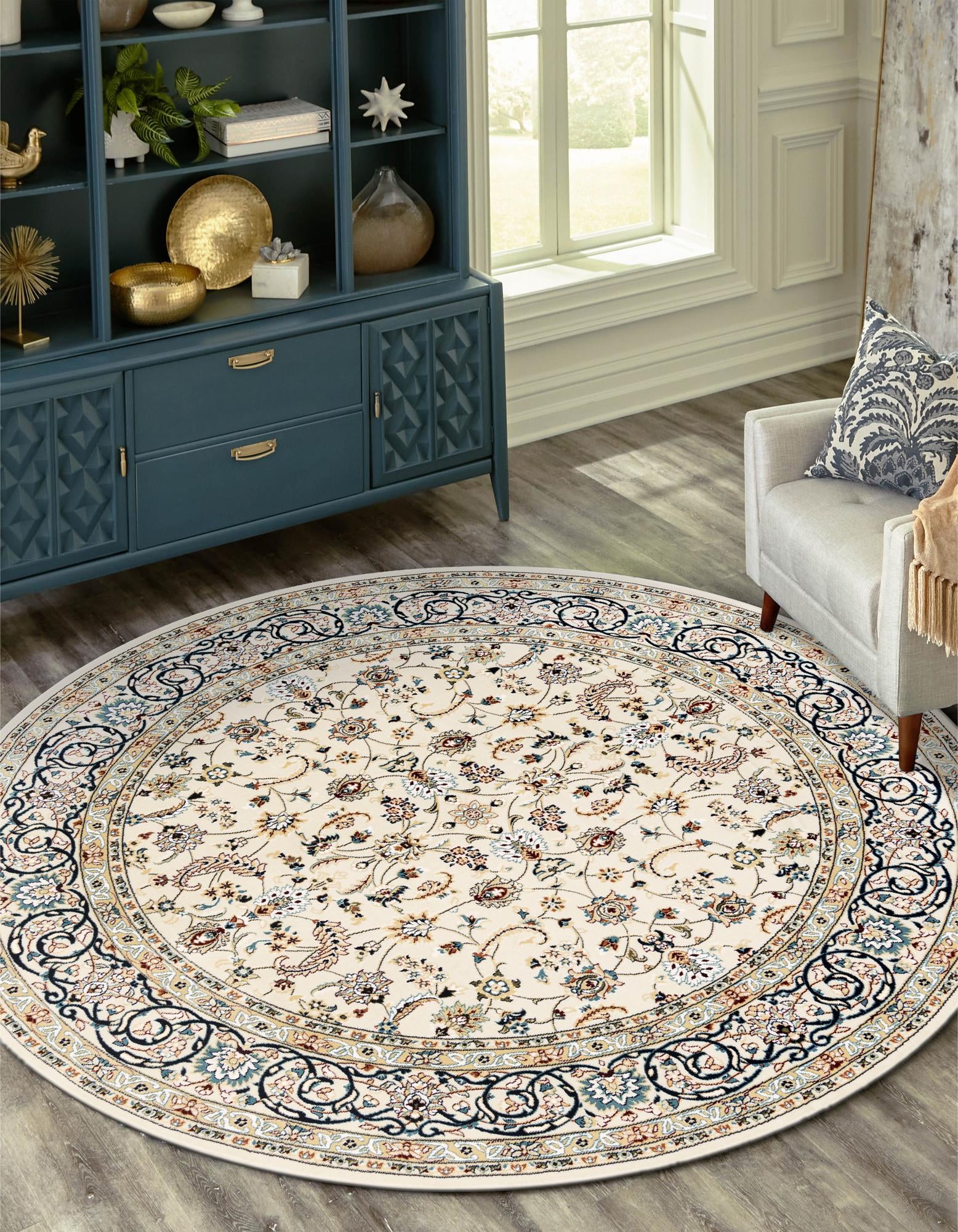 Ivory 5' x 5' Nain Design Round Rug | Rugs.com