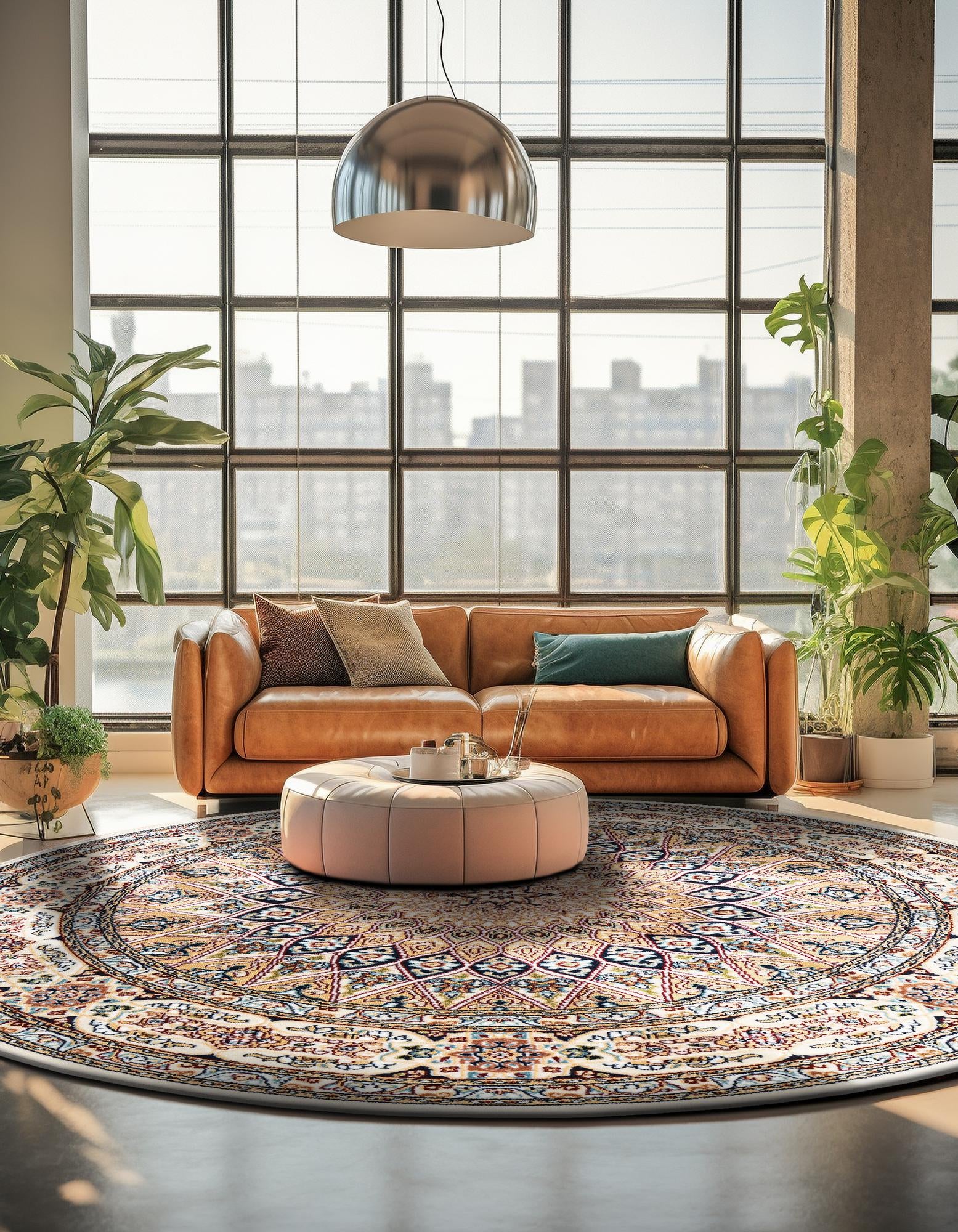 Ivory 5' x 5' Nain Design Round Rug | Rugs.com