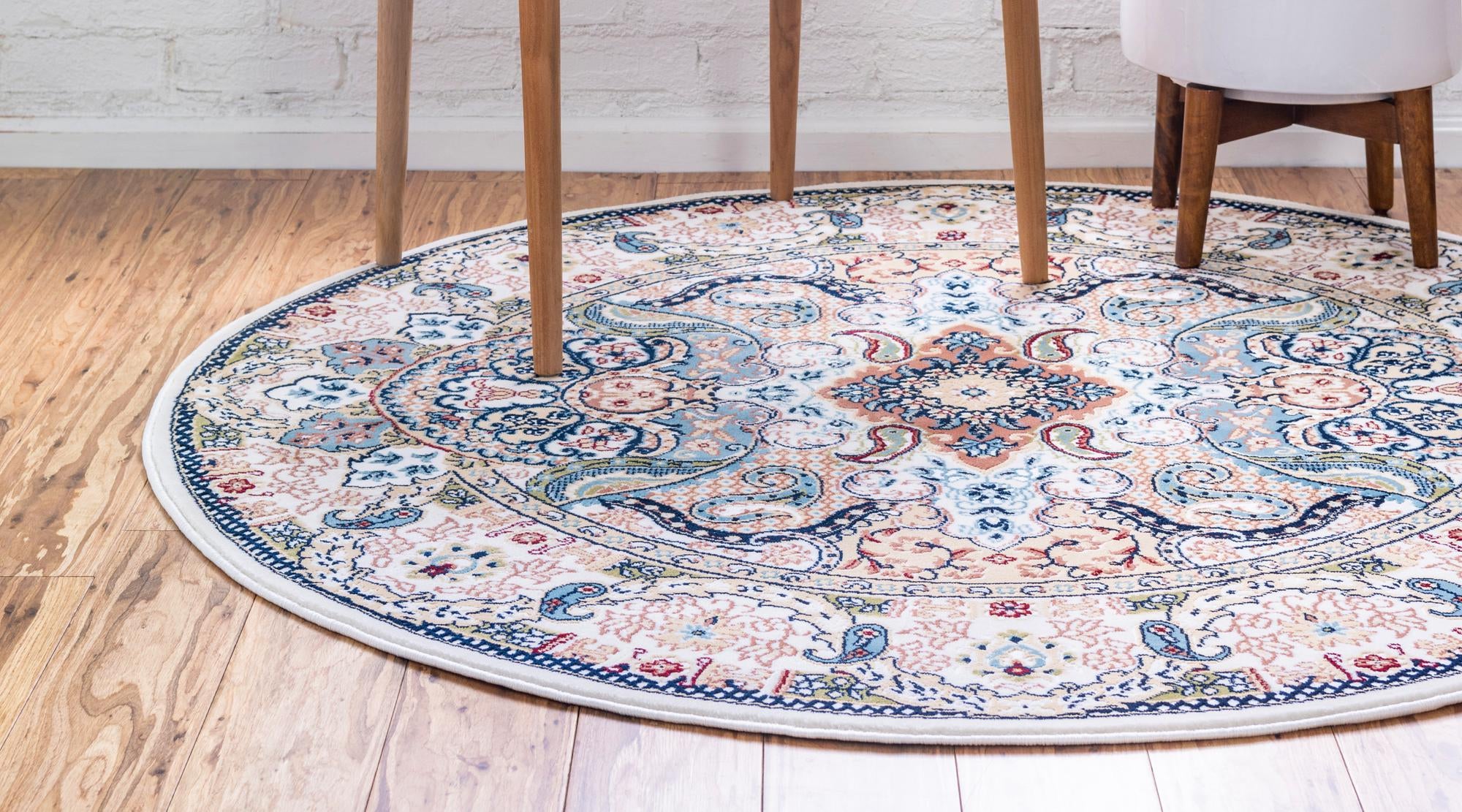 Ivory 5' x 5' Nain Design Round Rug | Rugs.com