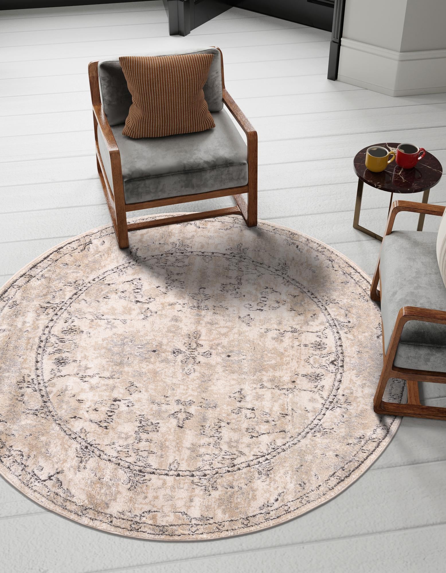Ivory 5' x 5' Oregon Round Rug | Rugs.com