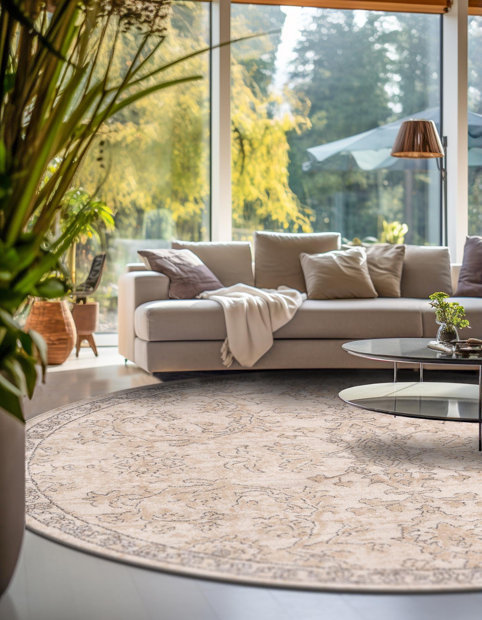 Ivory 7' x 7' Oregon Round Rug | Rugs.com