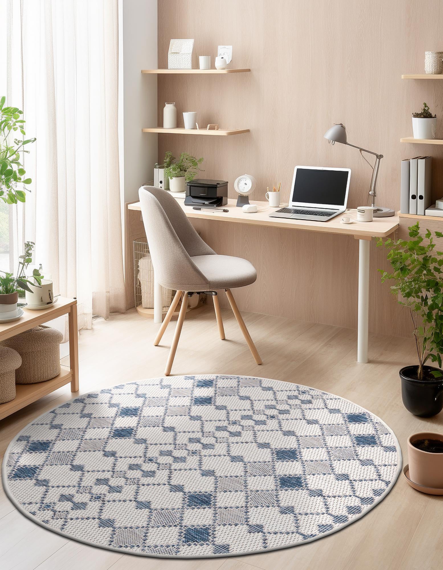 Ivory 3' x 3' Lattice Indoor / Outdoor Round Rug | Rugs.com