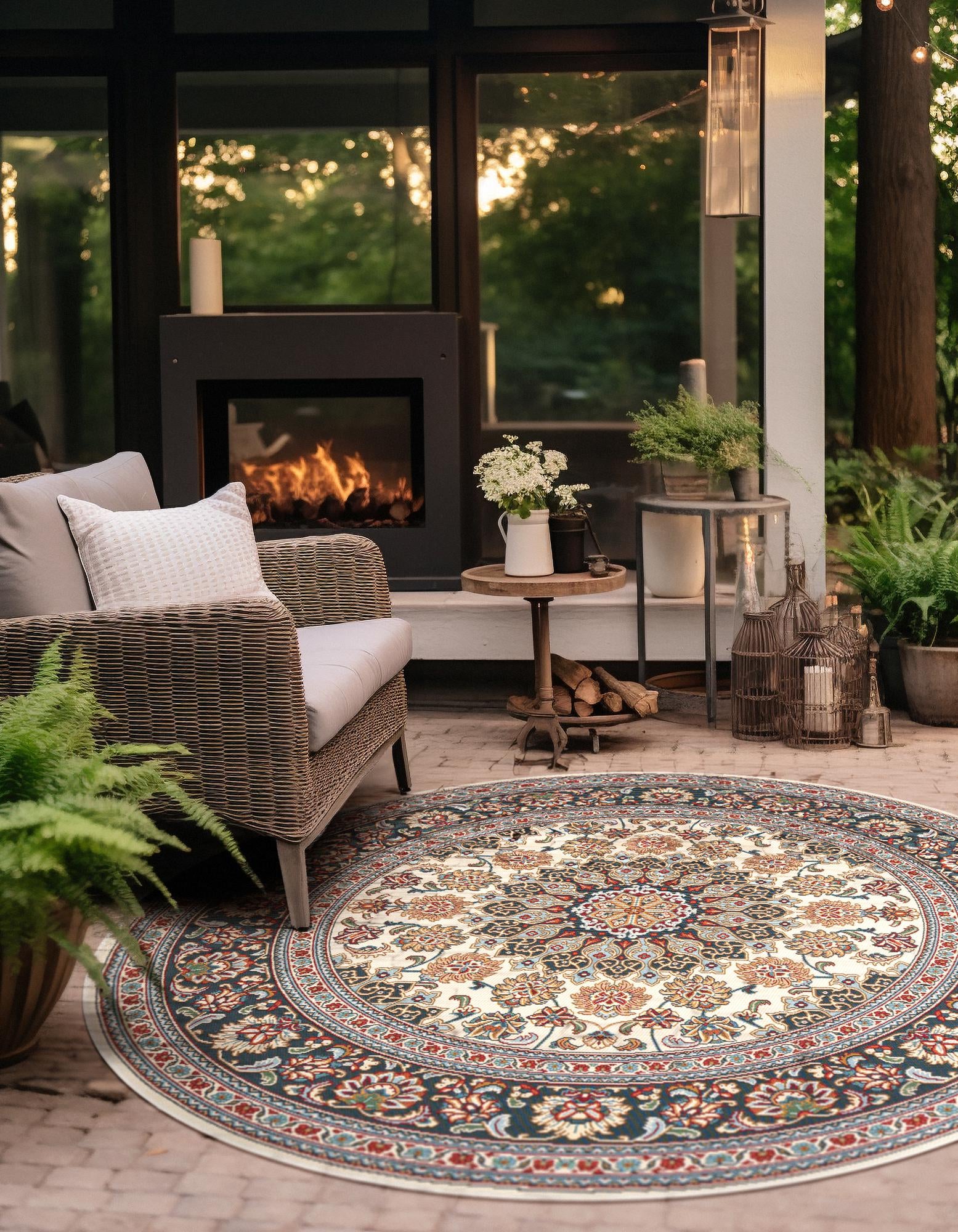 Ivory 6' 1 x 6' 1 Traditional Indoor / Outdoor Round Rug | Rugs.com
