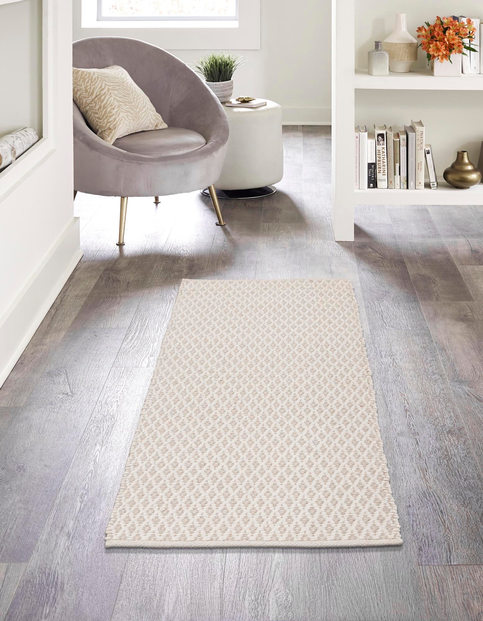 Ivory 3' 3 x 14' 1 Hand Woven Lattice Wool Runner Rug | Rugs.com