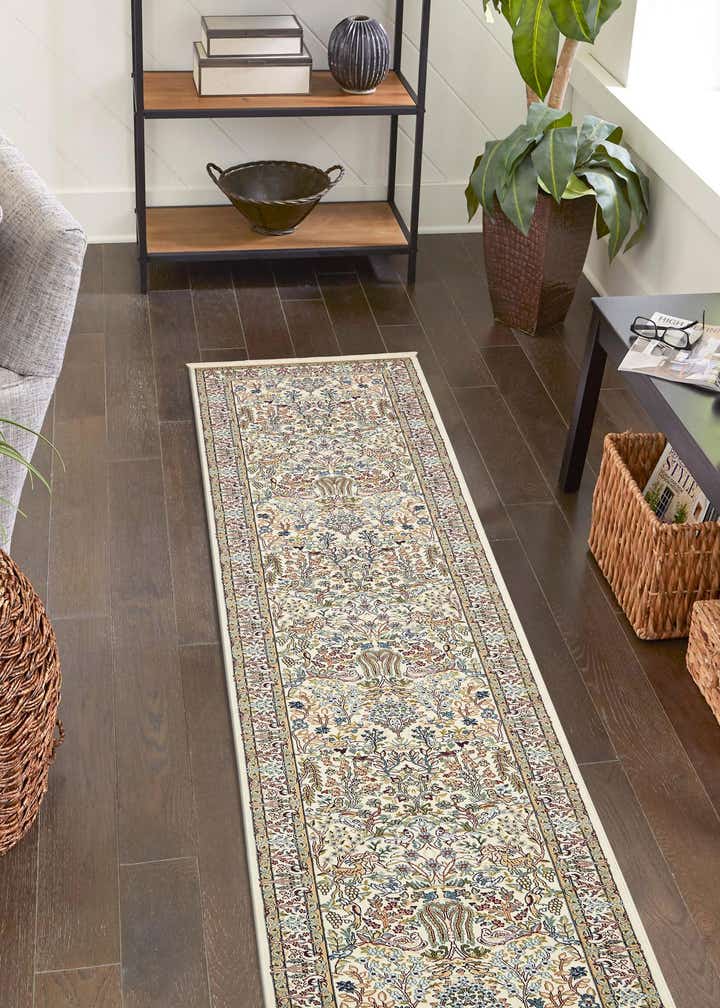 Ivory 3' x 13' Nain Design Runner Rug | Rugs.com