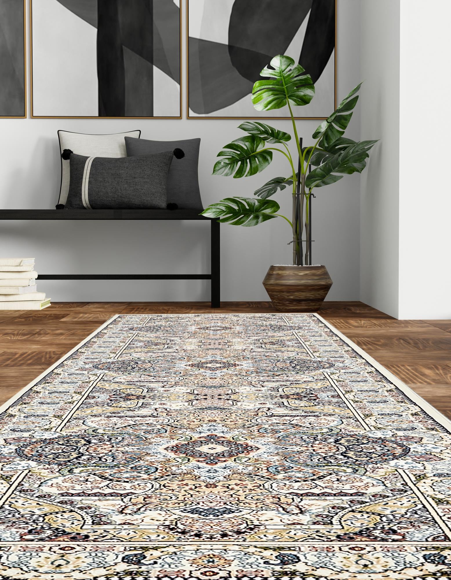Ivory 3' x 13' Nain Design Runner Rug | Rugs.com
