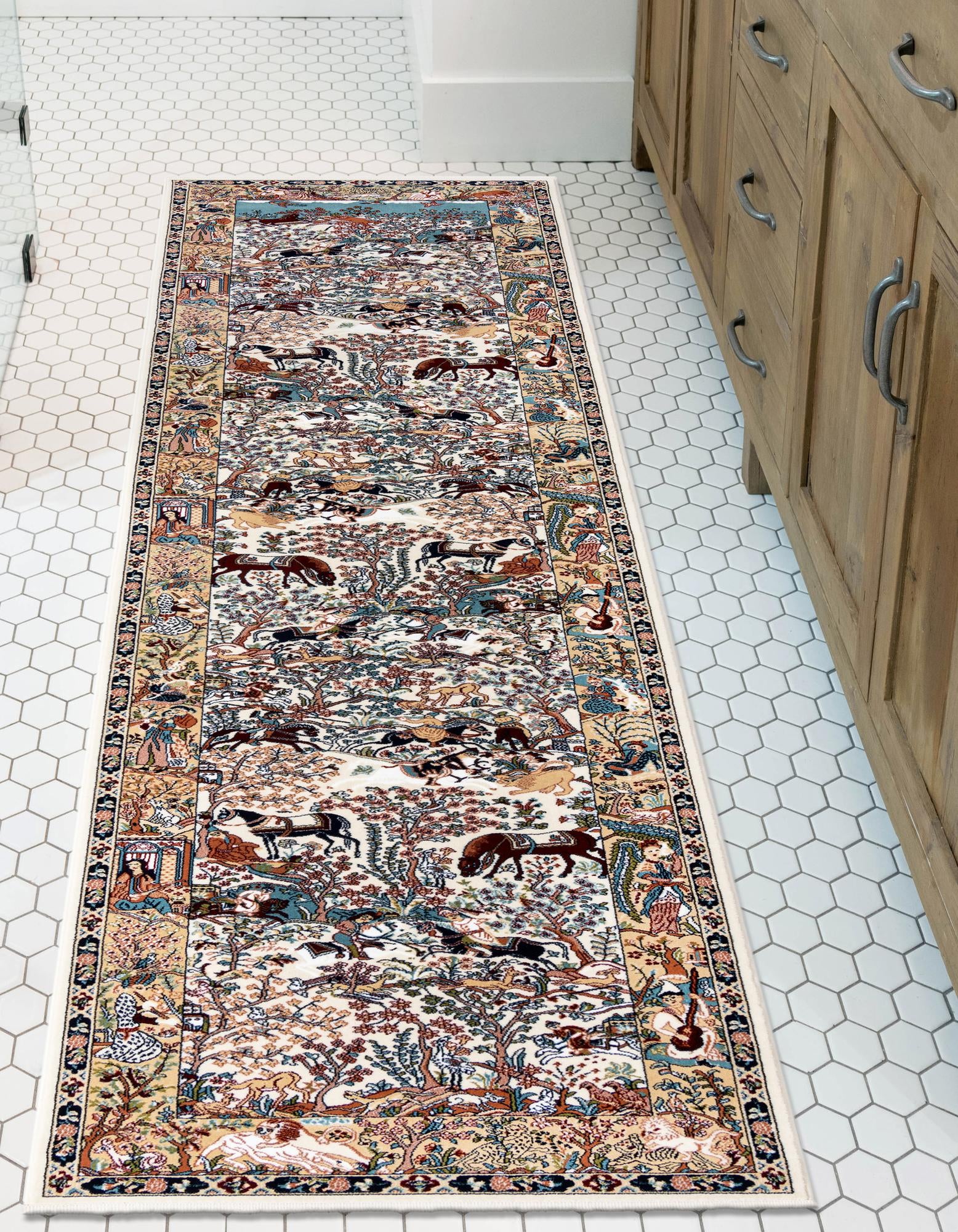 Ivory 3' x 13' Nain Design Runner Rug | Rugs.com