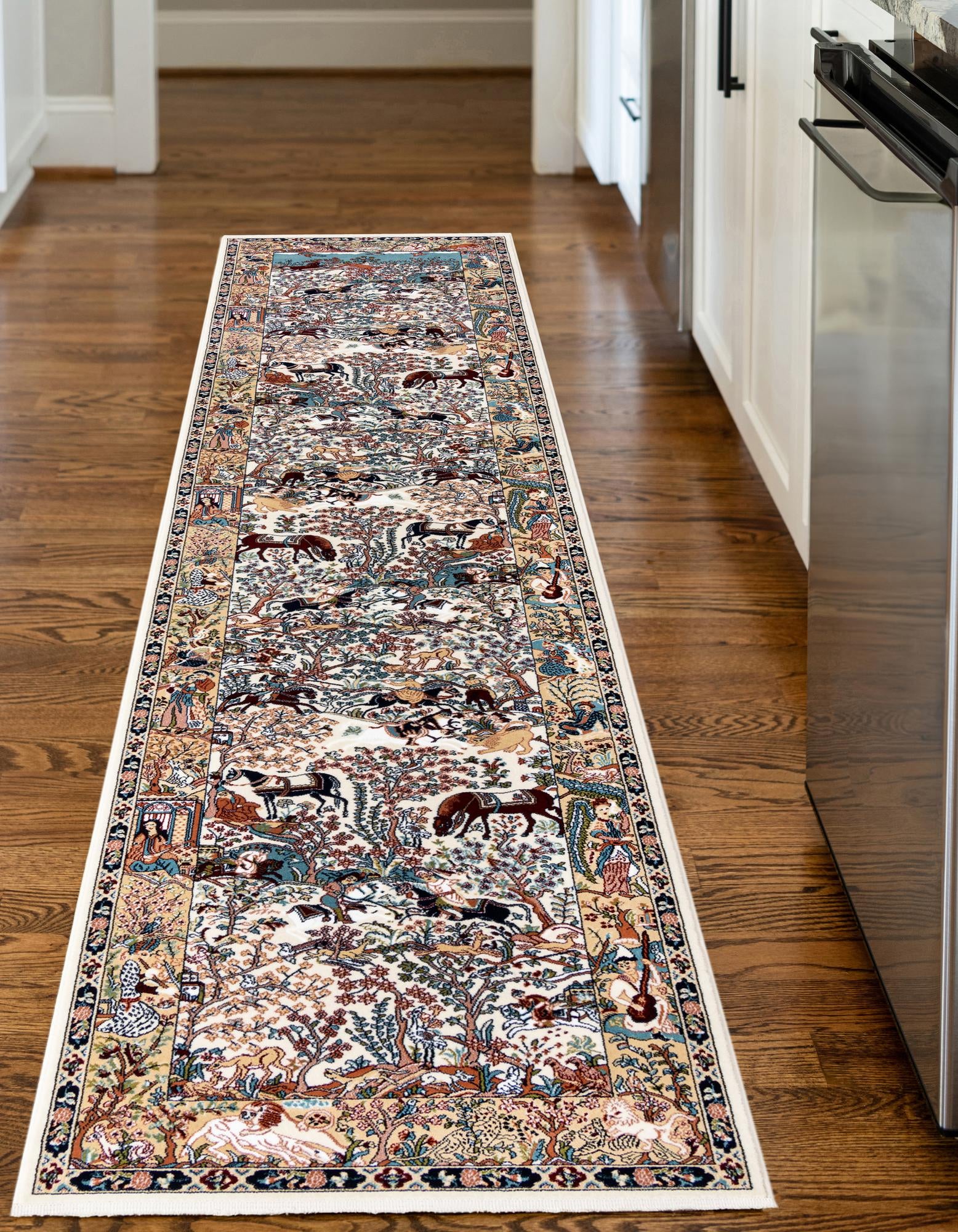 Ivory 3' x 13' Nain Design Runner Rug | Rugs.com