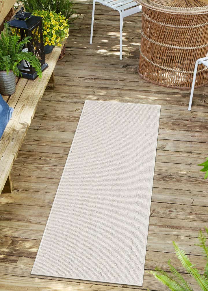 Ivory 2' x 6' 1 Solid Indoor / Outdoor Runner Rug | Rugs.com