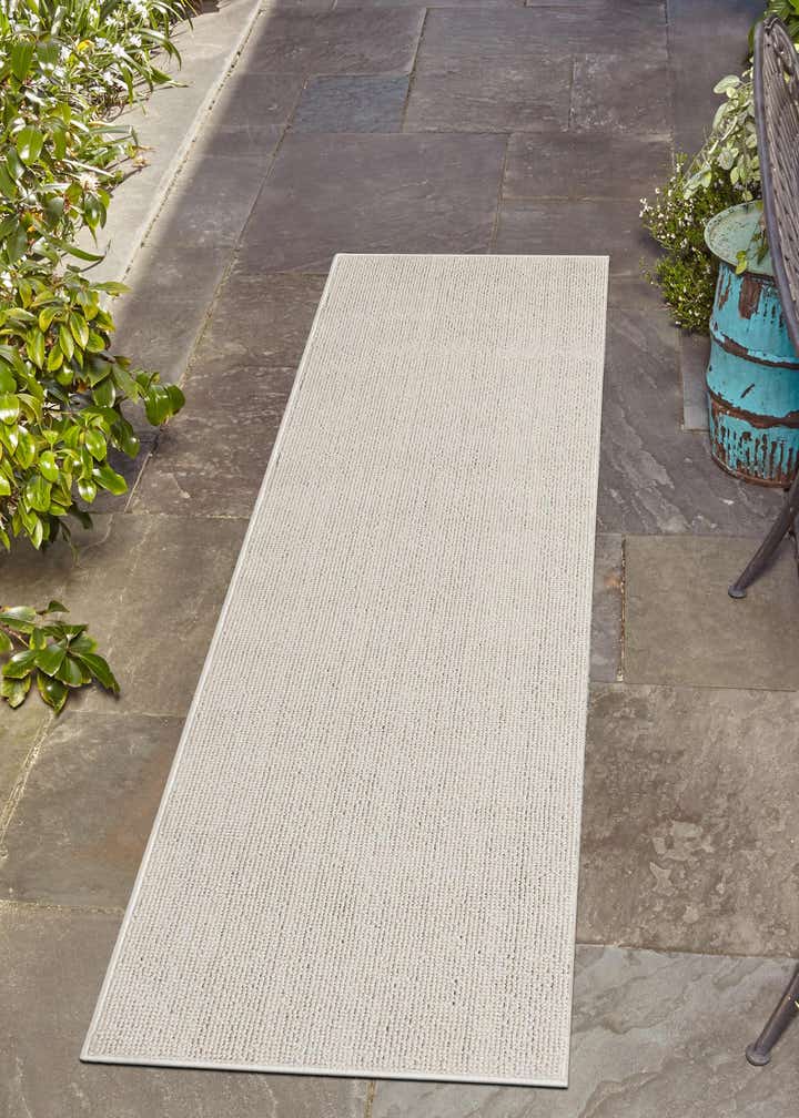 Ivory 2' x 6' 1 Solid Indoor / Outdoor Runner Rug | Rugs.com