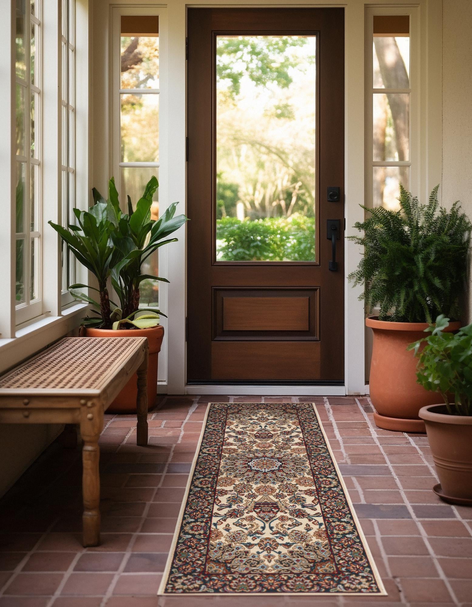 Ivory 2' x 5' 1 Traditional Indoor / Outdoor Runner Rug | Rugs.com